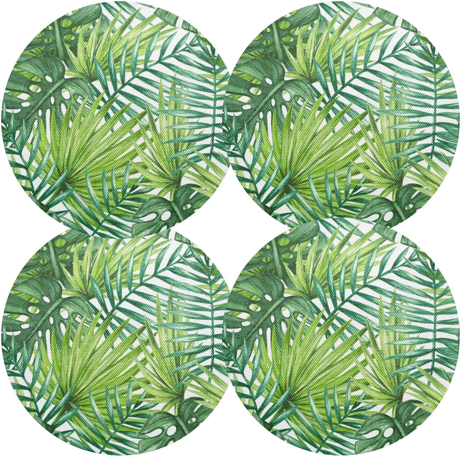Tropical Green Palm Leaf Round Place Mats Set of 4, Heat Stain ...