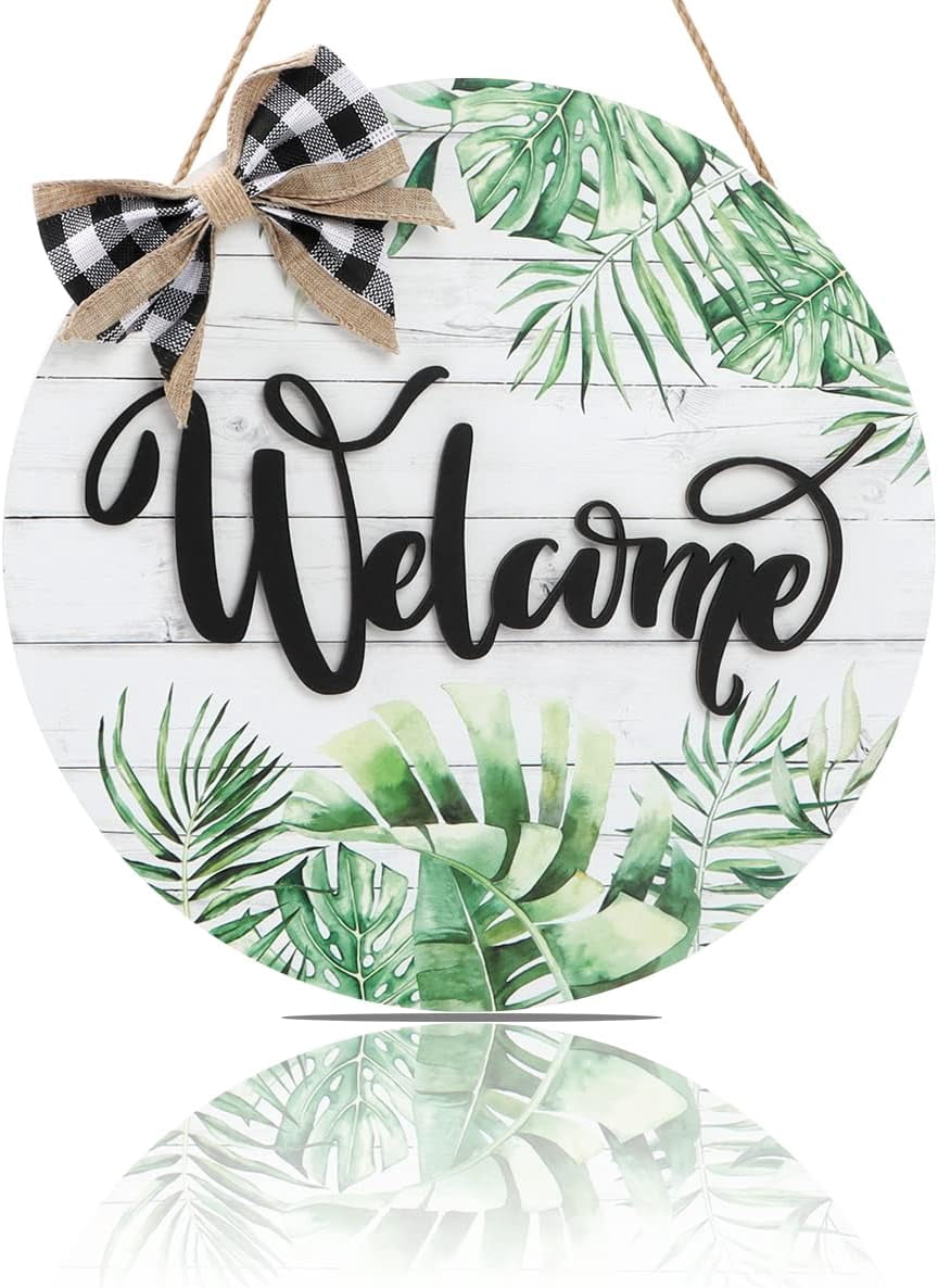 Tropical Green Palm Leaves 3D Welcome Wreath Sign(12''x12''), Botanical ...