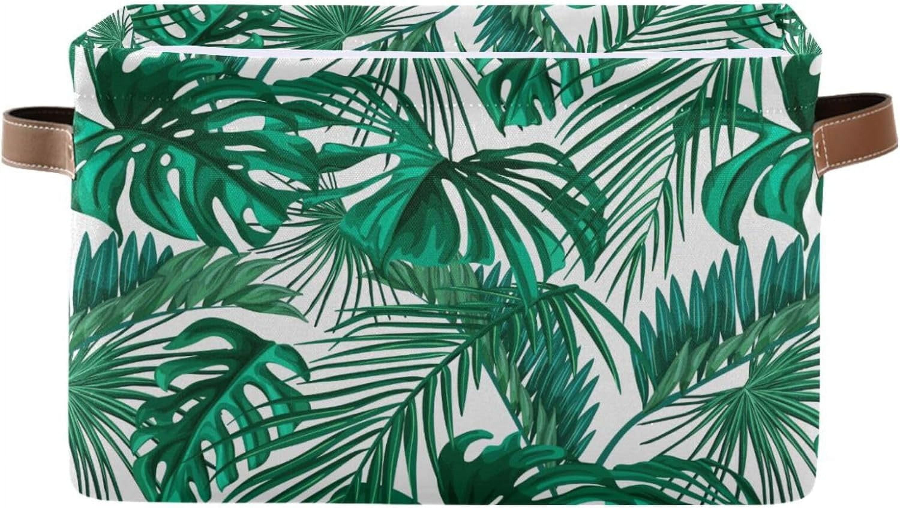 Tropical Green Palm Leaves Storage Basket, Durable Canvas Organizer ...