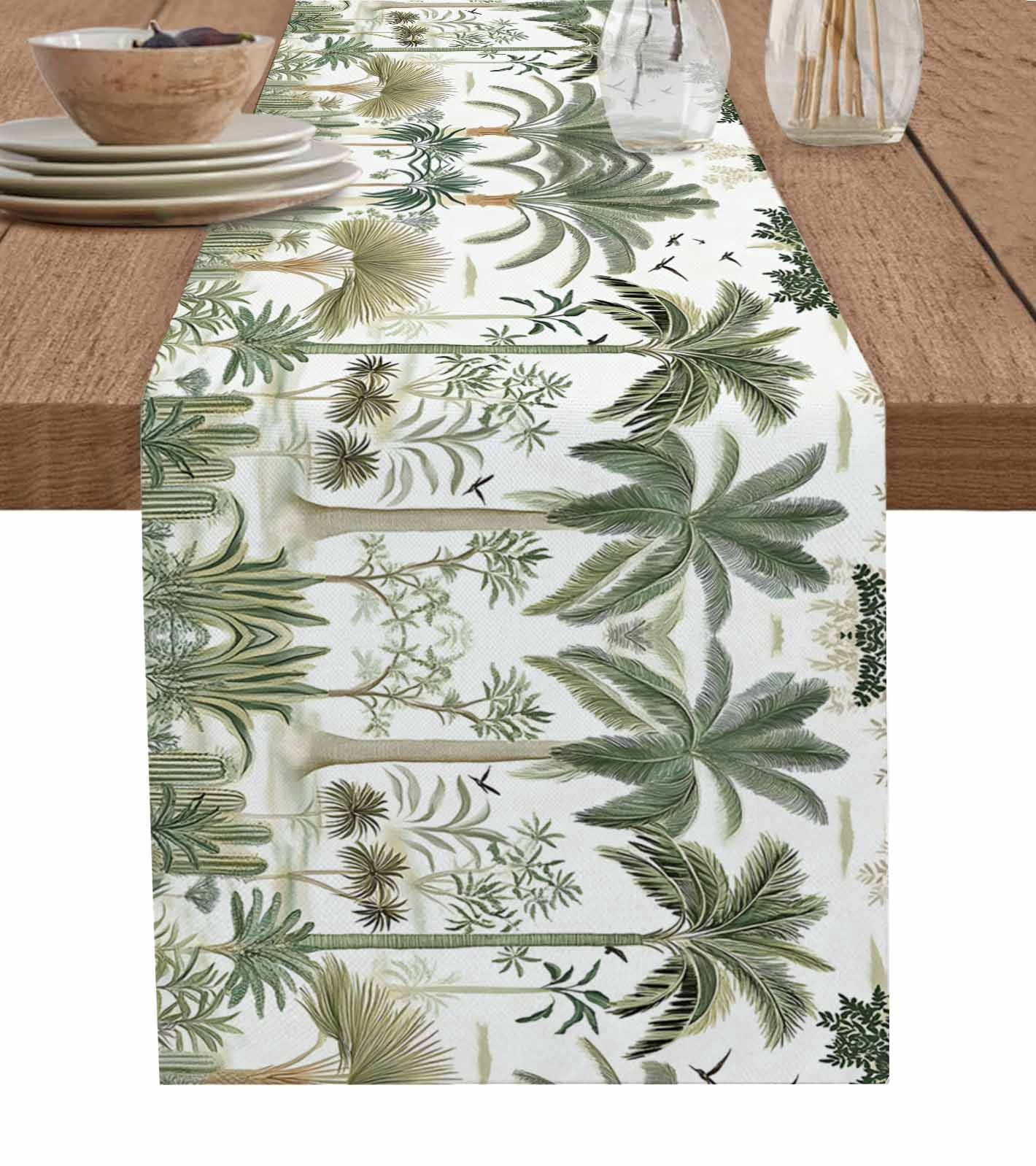 Tropical Green Palm Tree Burlap Cotton Table Runner 13x120 Inches Long ...