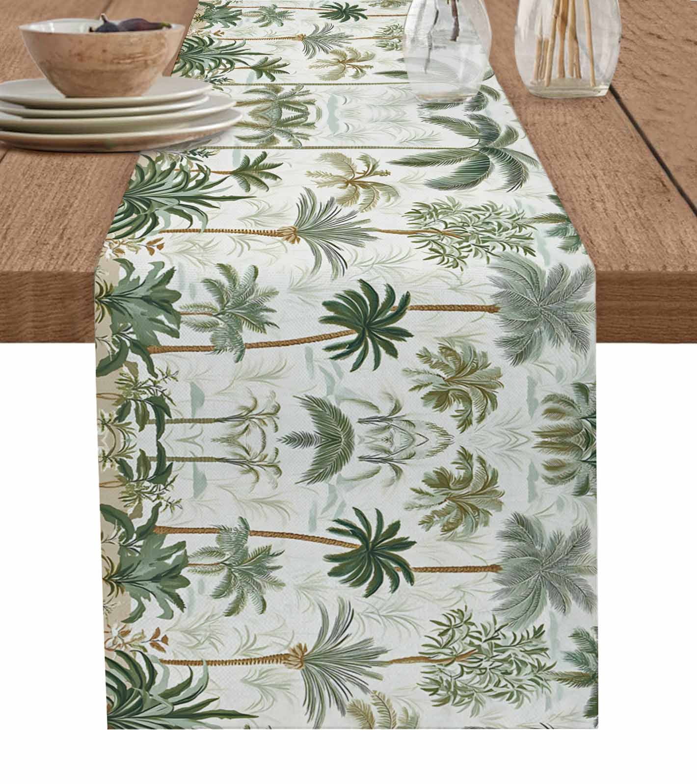 Tropical Green Palm Tree Table Runner 90 Inches, Summer Beach Botanical ...