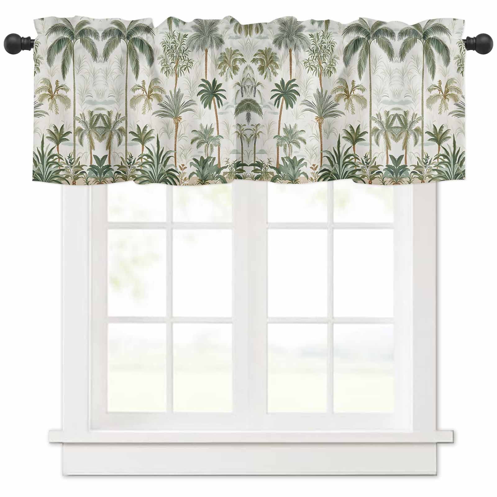 Tropical Green Palm Tree Valances for Windows Farmhouse Kitchen ...