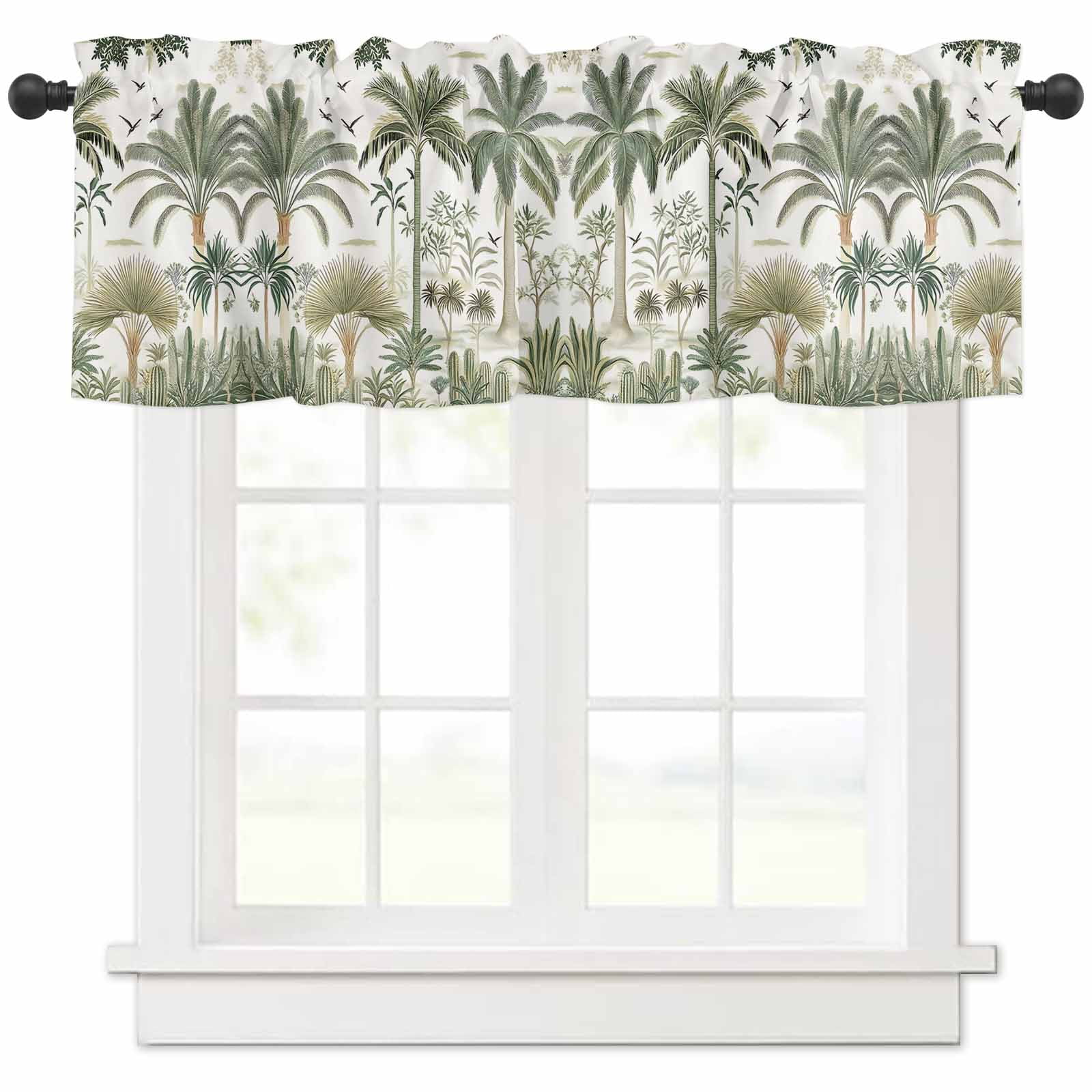 Tropical Green Palm Tree Valances for Windows Farmhouse Kitchen ...
