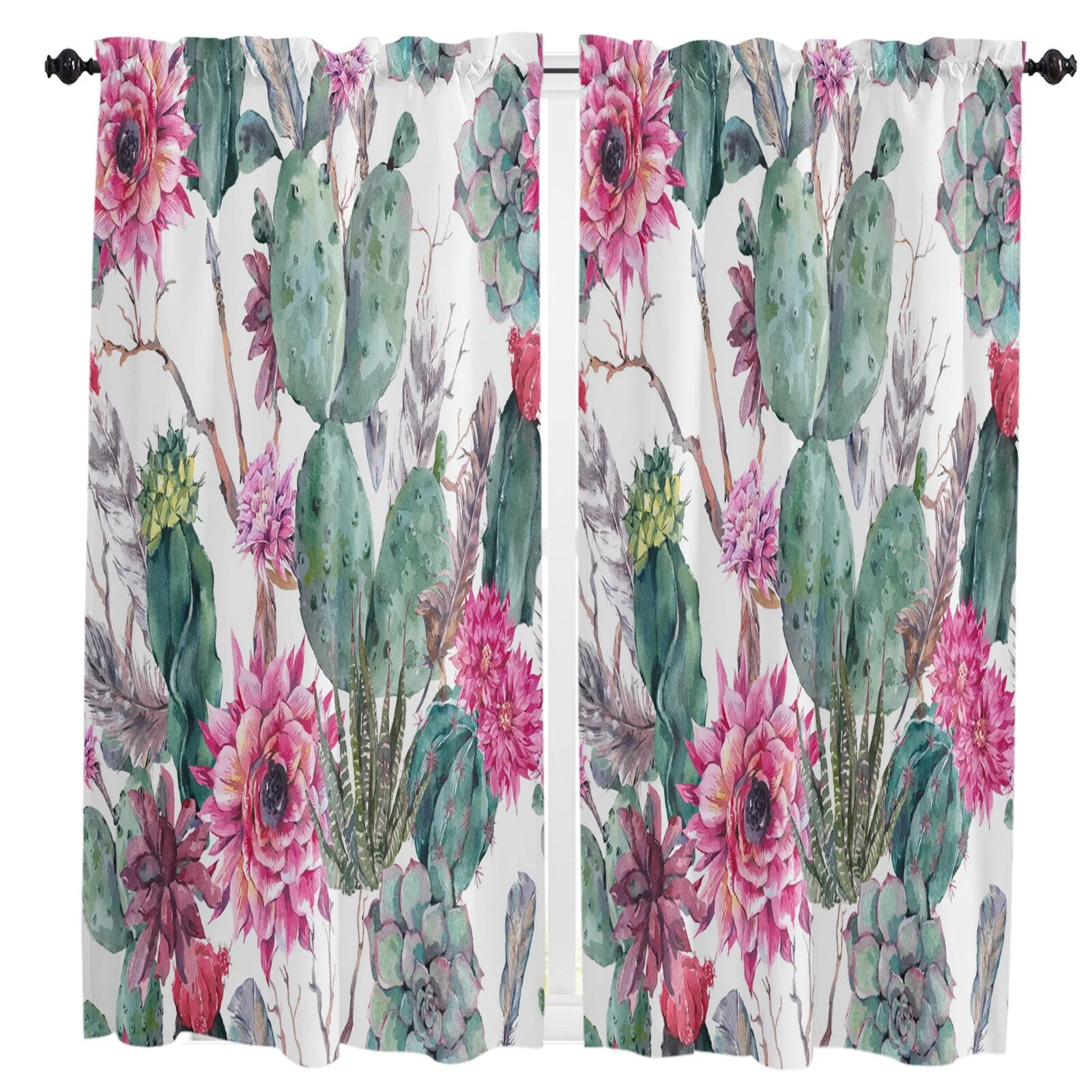 Tropical Green Plant Cactus Curtains in the Kids Bedroom Living Room Hall Window Treatments ...