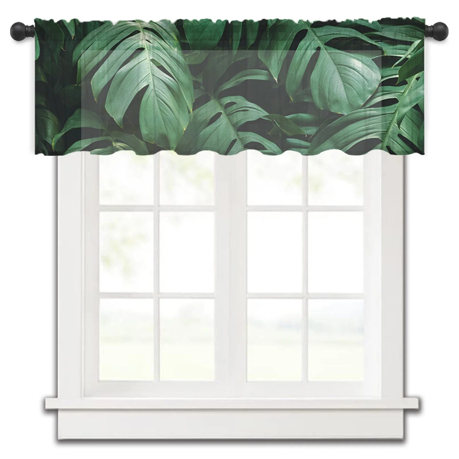 Tropical Green Plant Coconut Tree Rod Pocket Short Curtain Half-Curtain ...