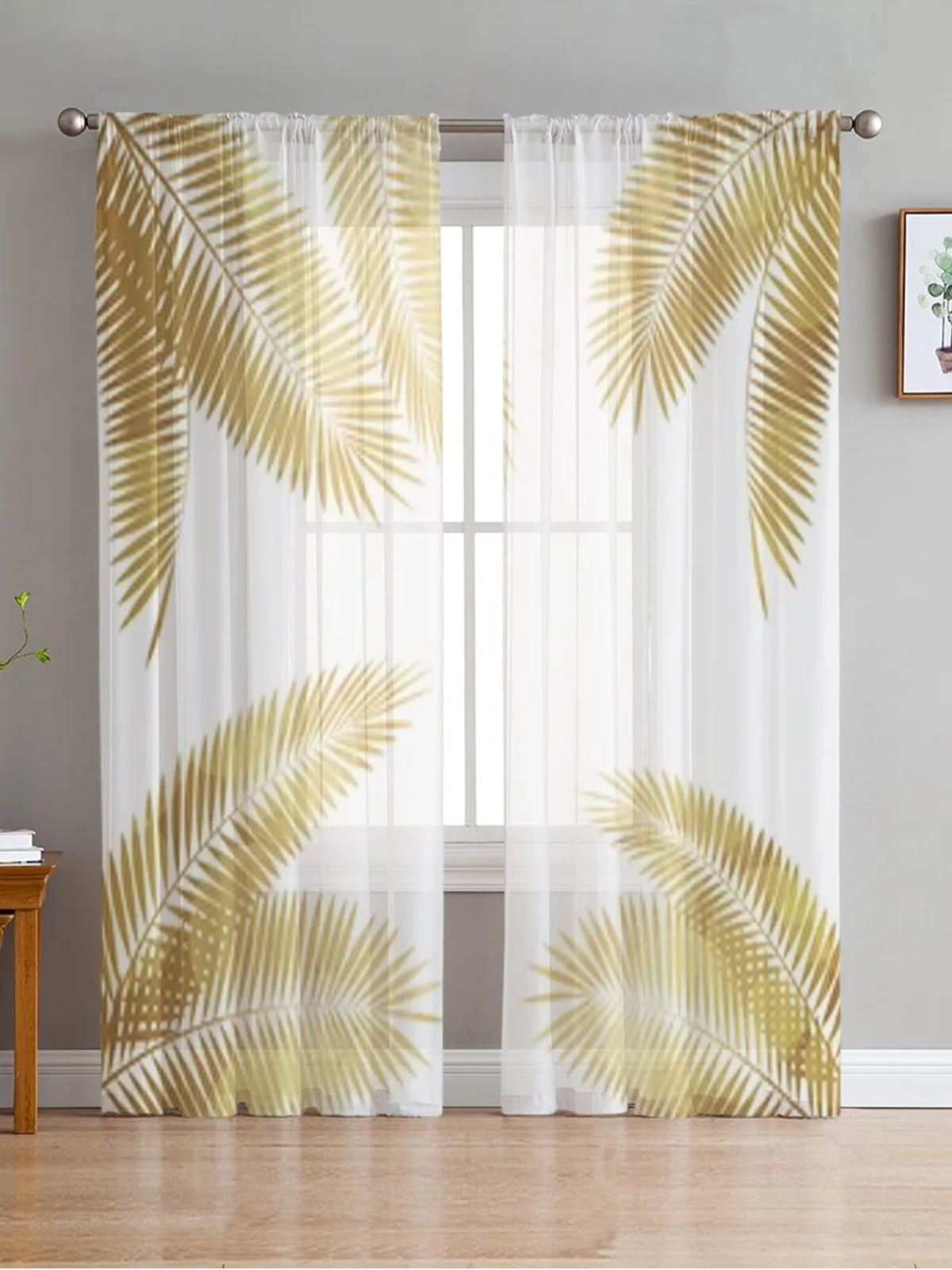 Tropical Green Plant Leaves Sheer Curtains for Living Room Bedroom ...