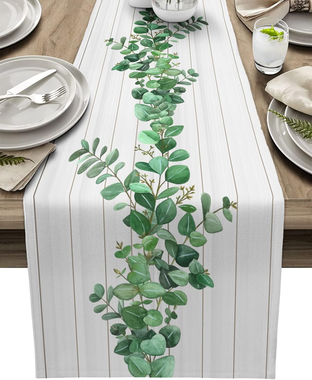 Tropical Green Plant Linen Table Runners Summer Leaves Dresser Scarf r ...