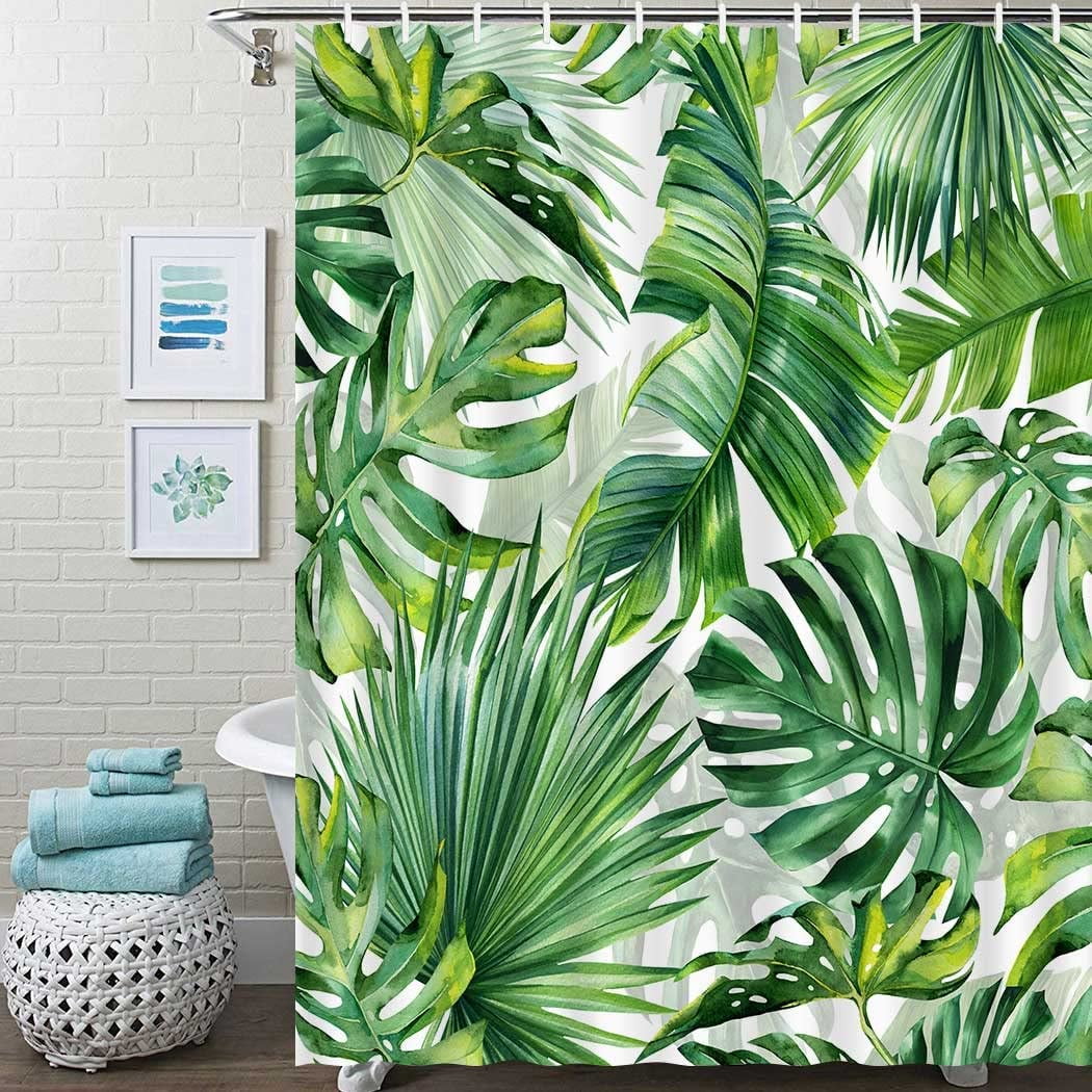Tropical Green Plant Shower Crutain Palm Banana Tree Leaf Hawaii Jungle ...