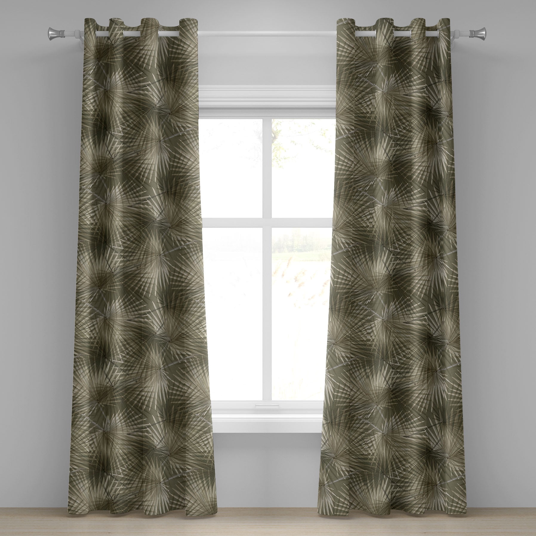 Tropical Grommet Curtain, Continuous Exotic Foliage Hand-Drawn Retro ...