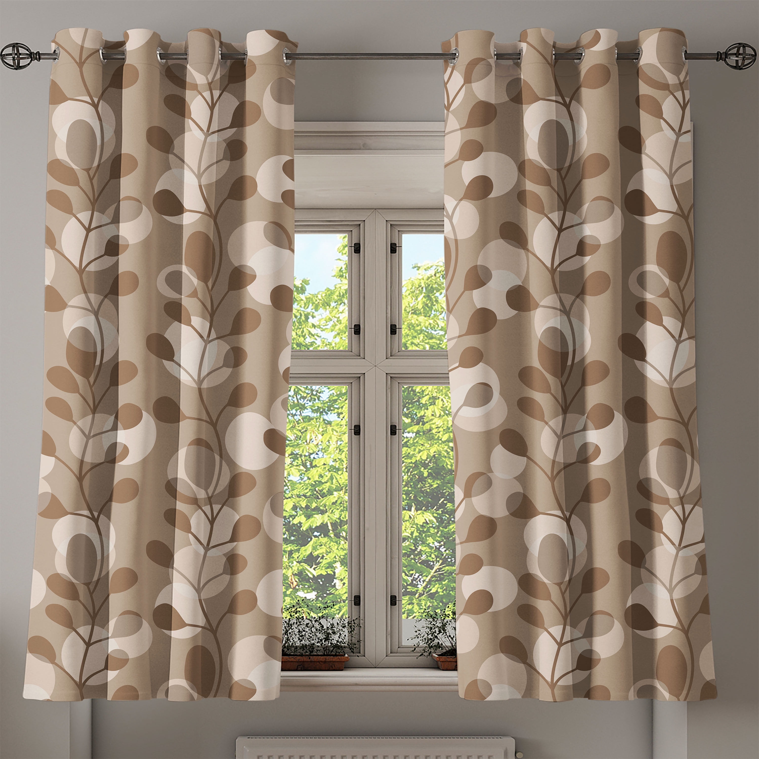 Tropical Grommet Curtain, Simple Modern Vertical Leaves Pattern with ...