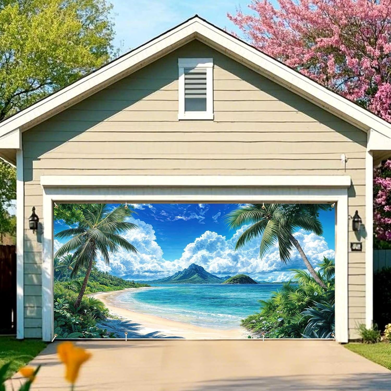 Tropical Hawaiian Beach Garage Door Cover Banner Decorations, Luau ...