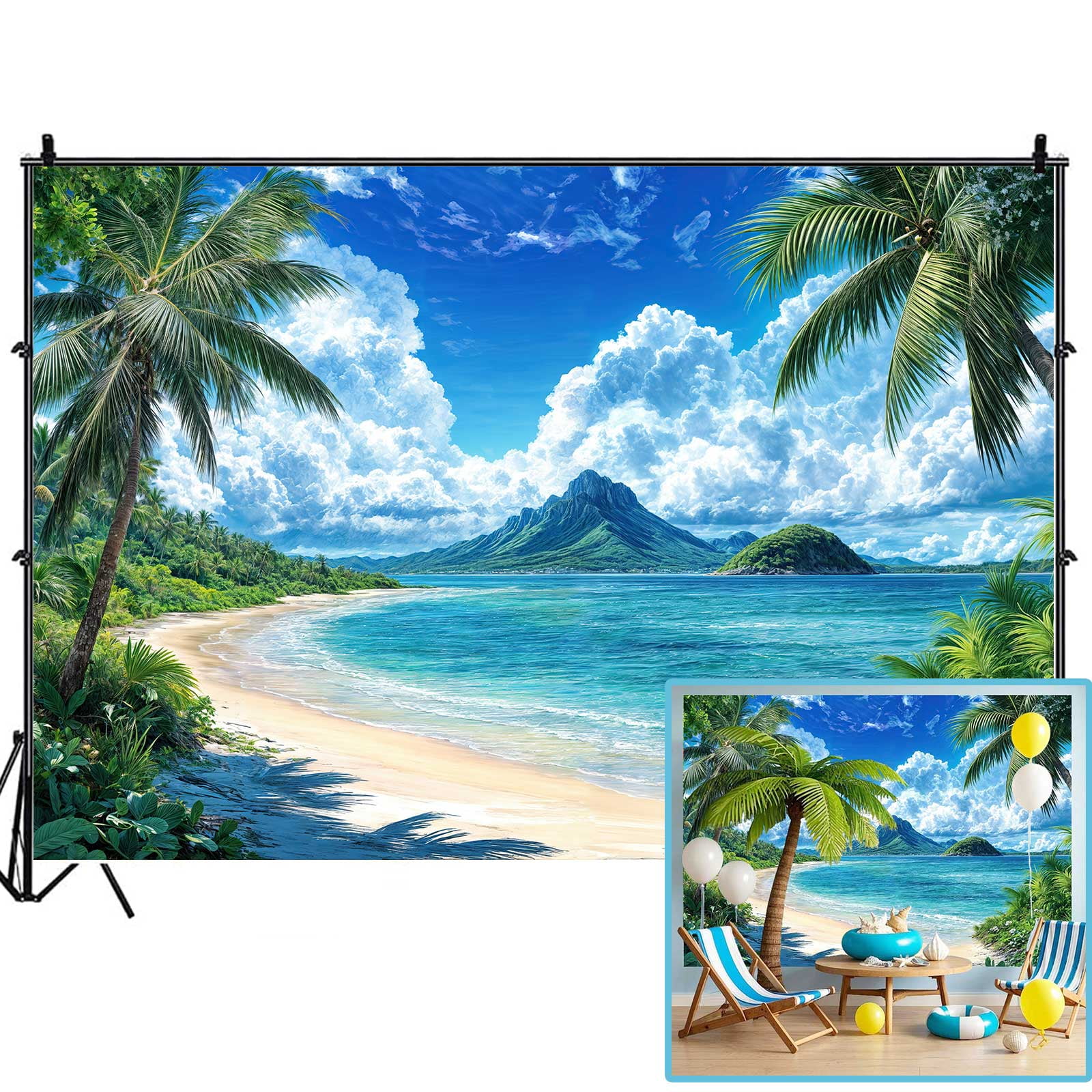 Tropical Hawaiian Beach Party Backdrops for Photoshoot, Luau Summer Sea ...