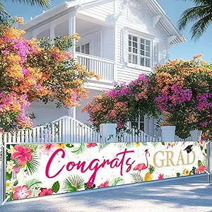 Tropical Hawaiian Graduation Yard Banner Flamingo Theme Congrats Grad ...