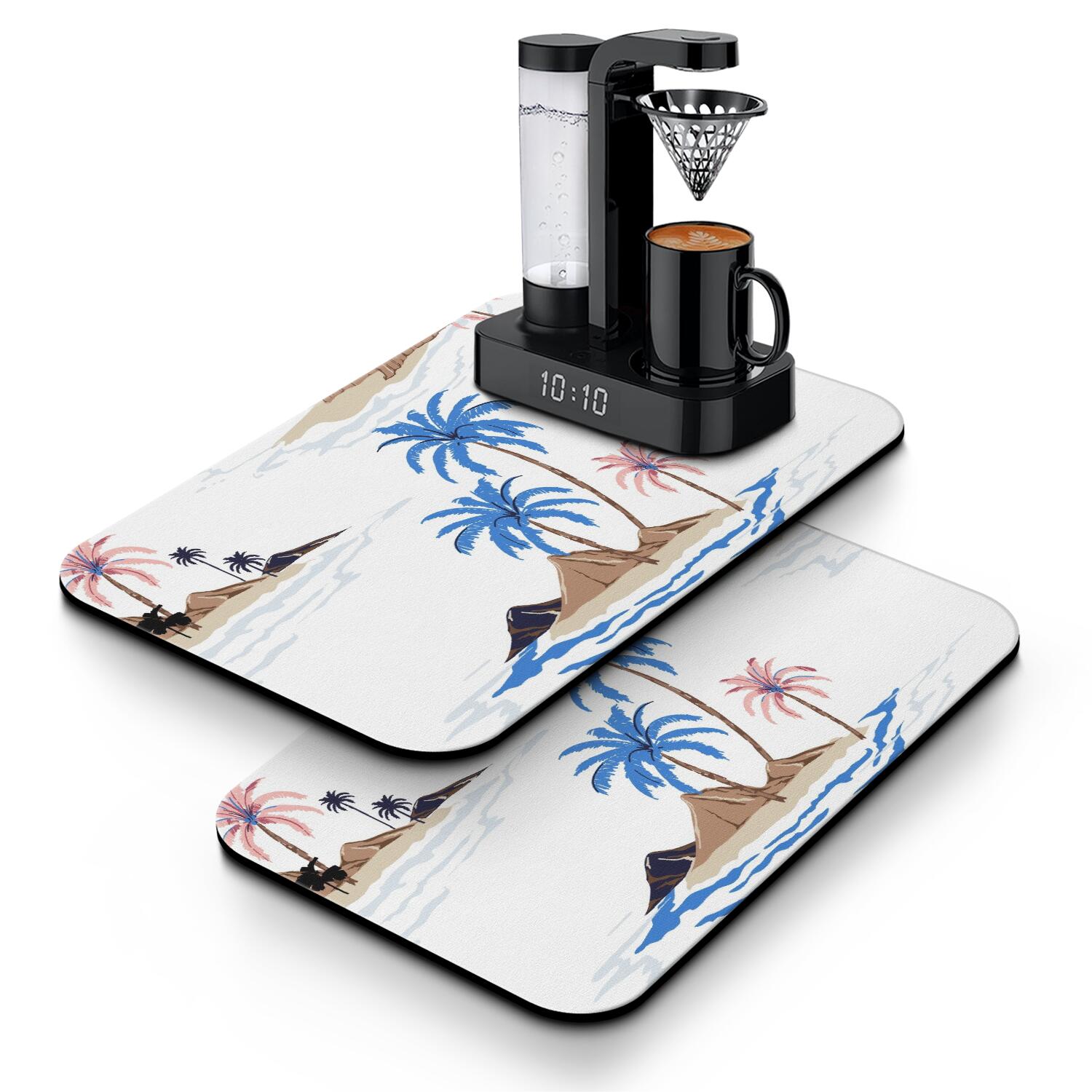 Tropical Hawaiian Island Dish Drying Mat, Exotic Palm Tree Diatom Mud ...