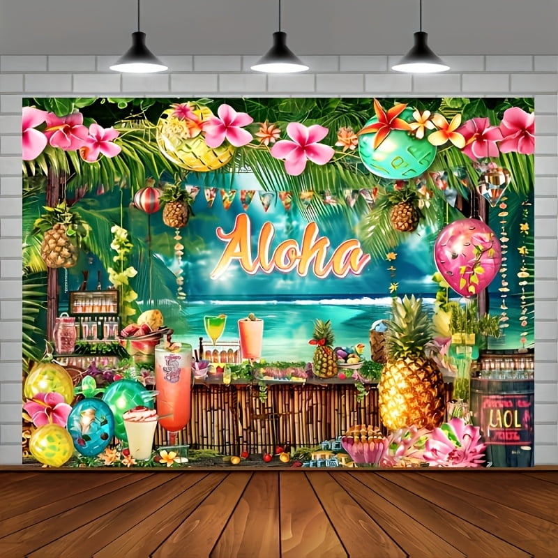Tropical Hawaiian Luau Party Backdrop Summer Beach Palm Floral ...
