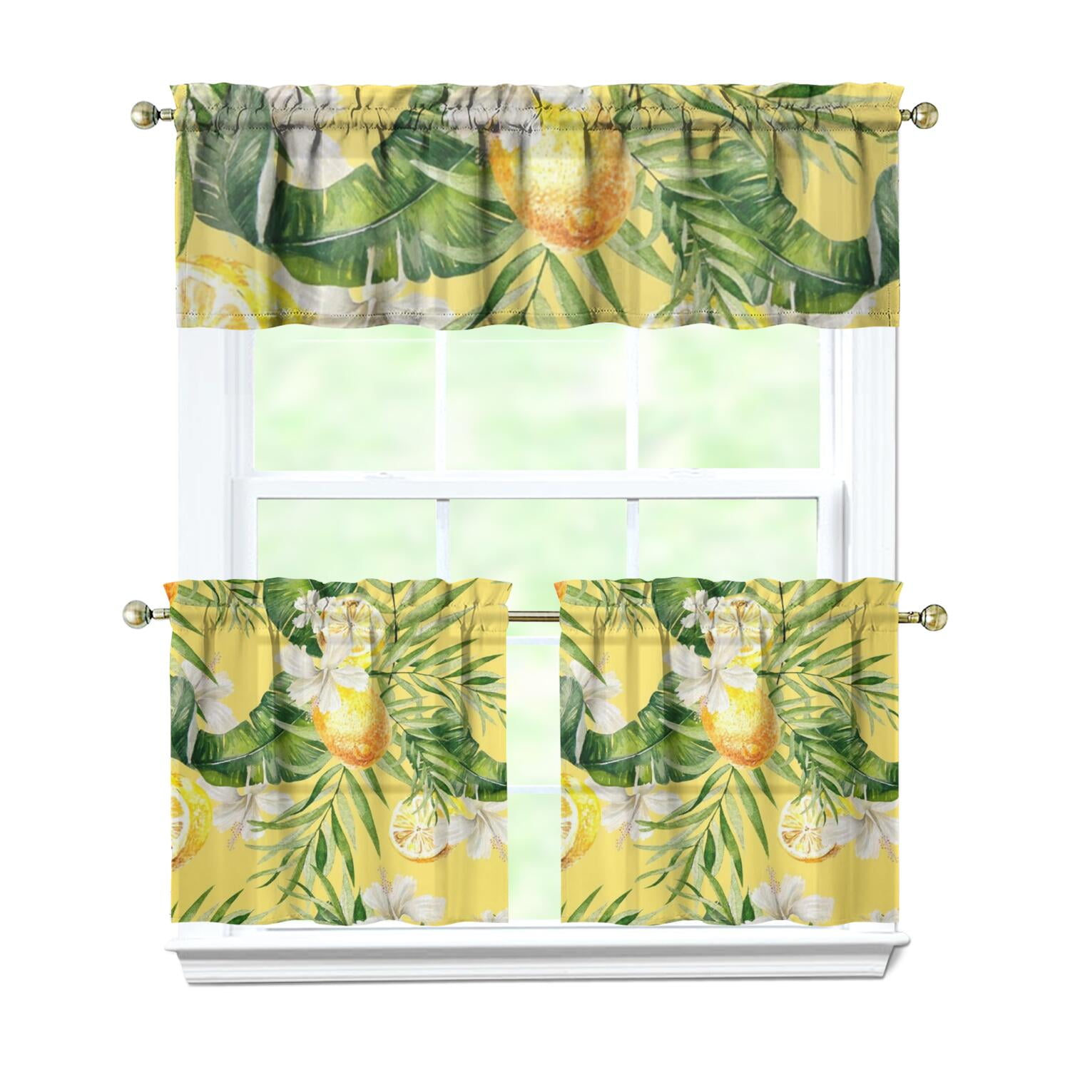 Tropical Hawaiian Palm Tree Kitchen Curtains Set, 3 Piece Window ...
