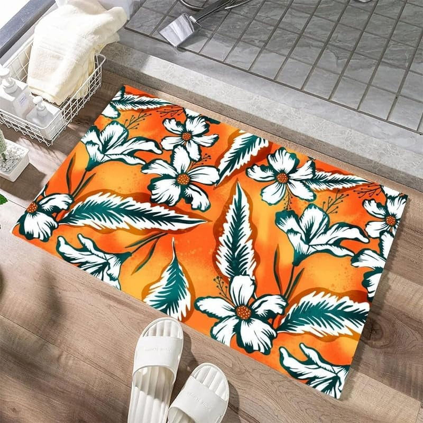 Tropical Hibiscus Orange Flowers Leaves Door Mat Welcome Decorative ...