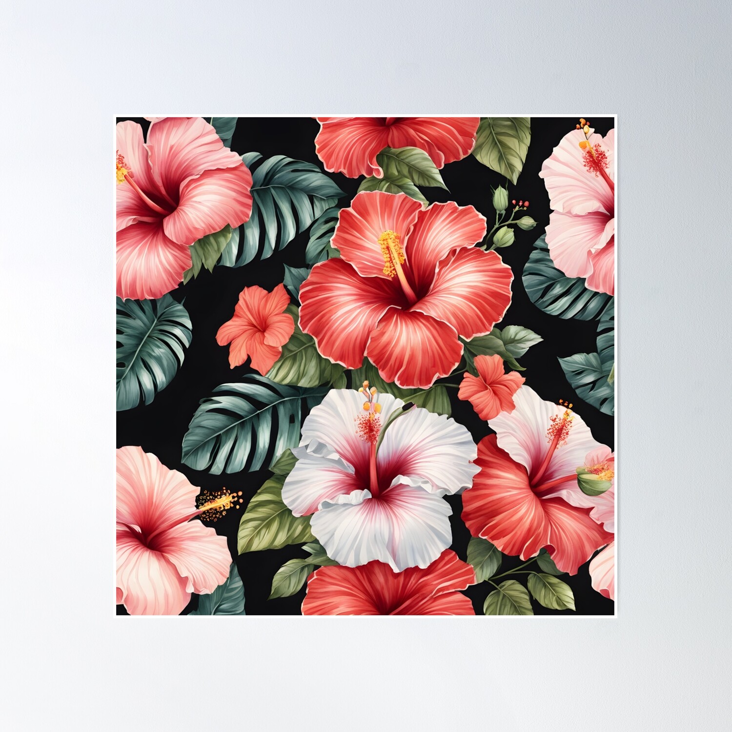 Tropical Hibiscus Pattern Poster Wall Art, Modern Wall Decor, 30x30 ...