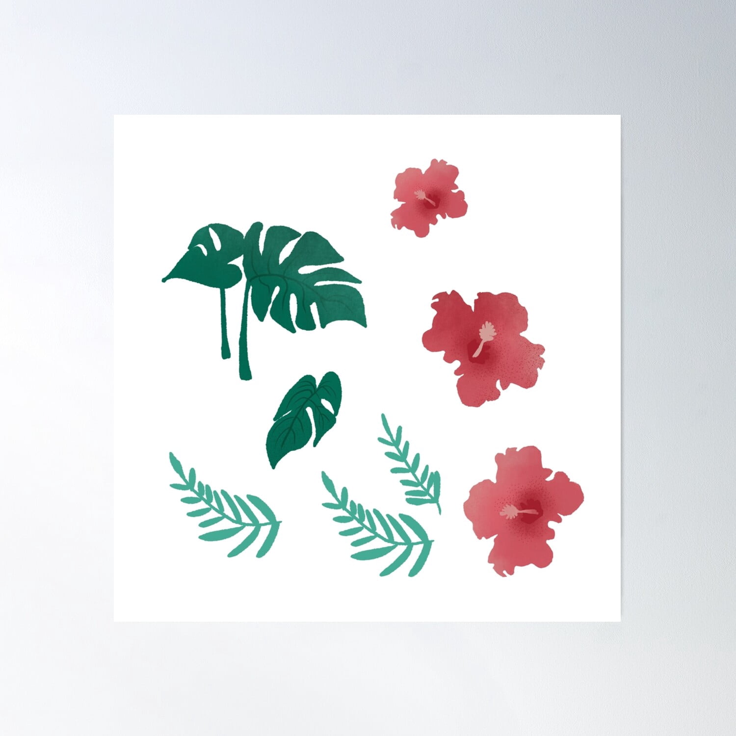 Tropical Hibiscus Poster Wall Art, Modern Wall Decor, 30x30 UNFRAMED ...