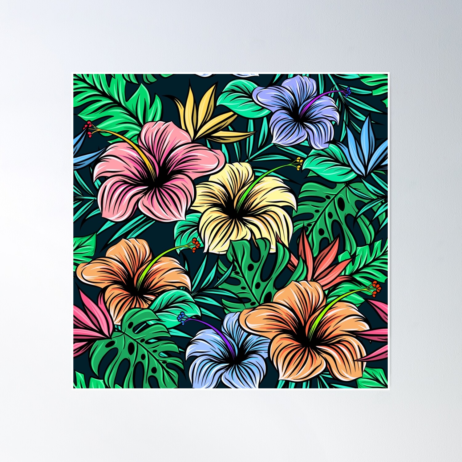 Tropical Hibiscus Poster Wall Art, Modern Wall Decor, 30x30 UNFRAMED ...