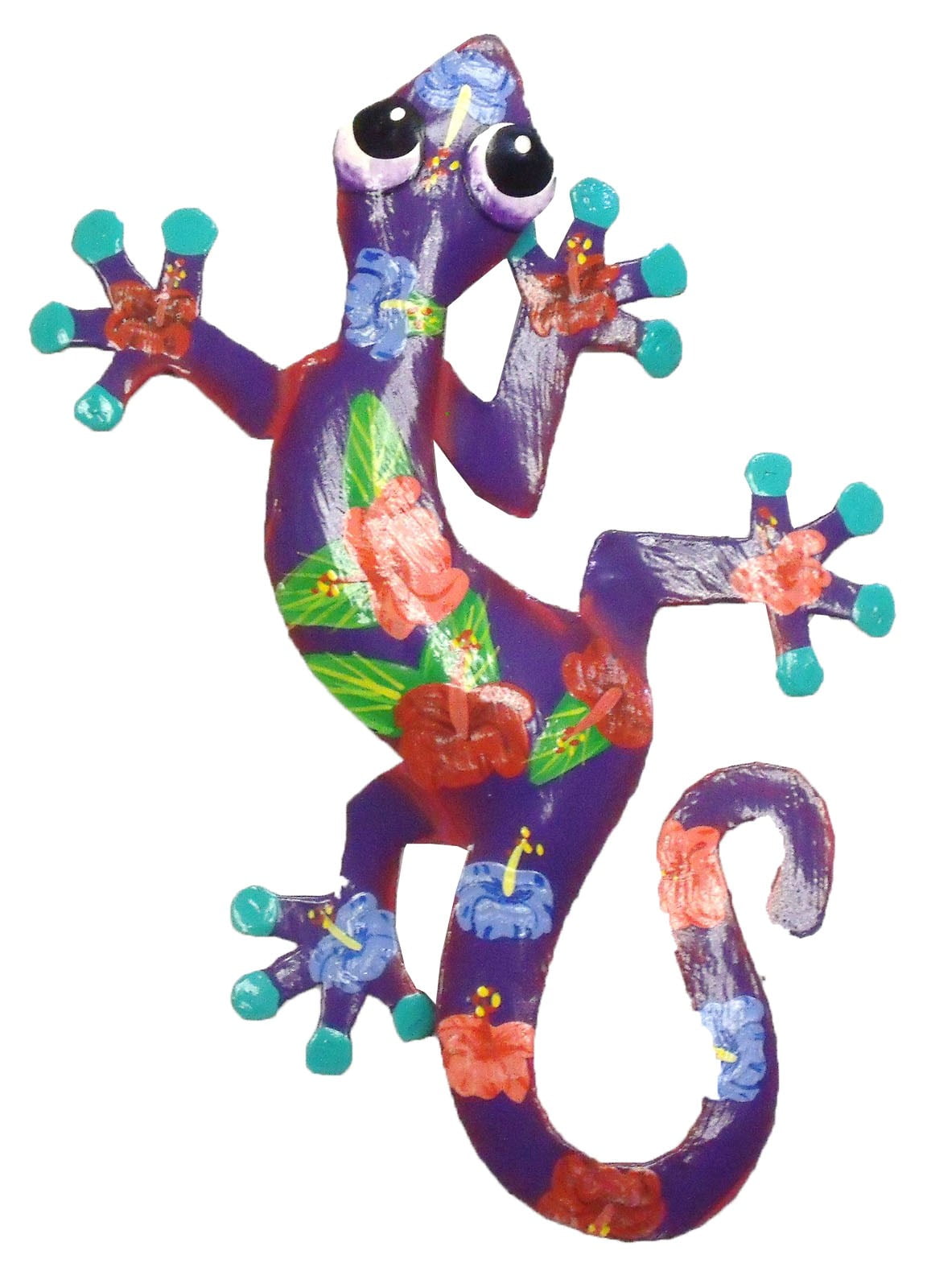 Tropical Hibiscus Purple Gecko Lizard Haitian Metal Art Medium ...