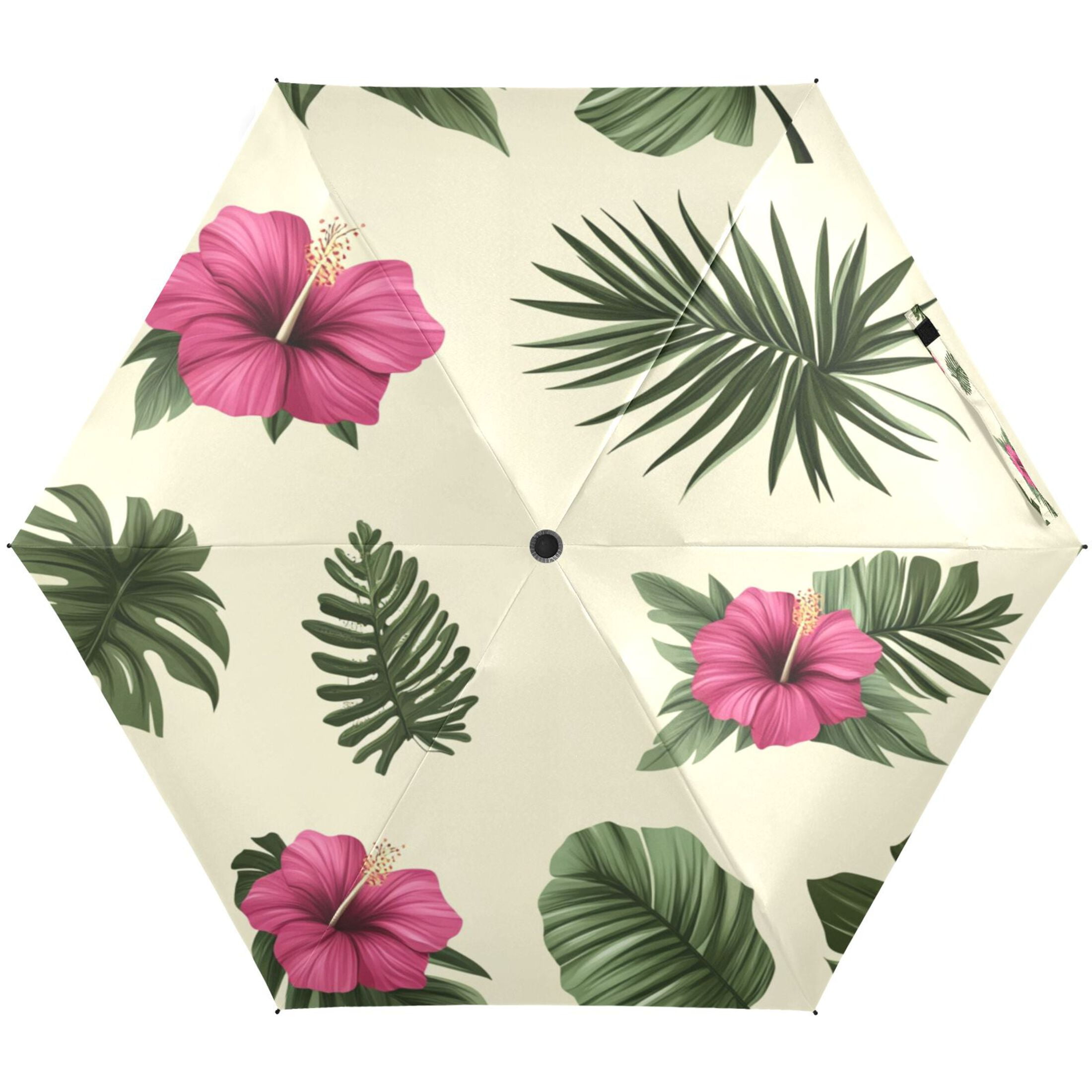 Tropical Hibiscus and Leaves Umbrellas for Sun Auto Open Close UV50+ Waterproof 5-Fold Compact ...