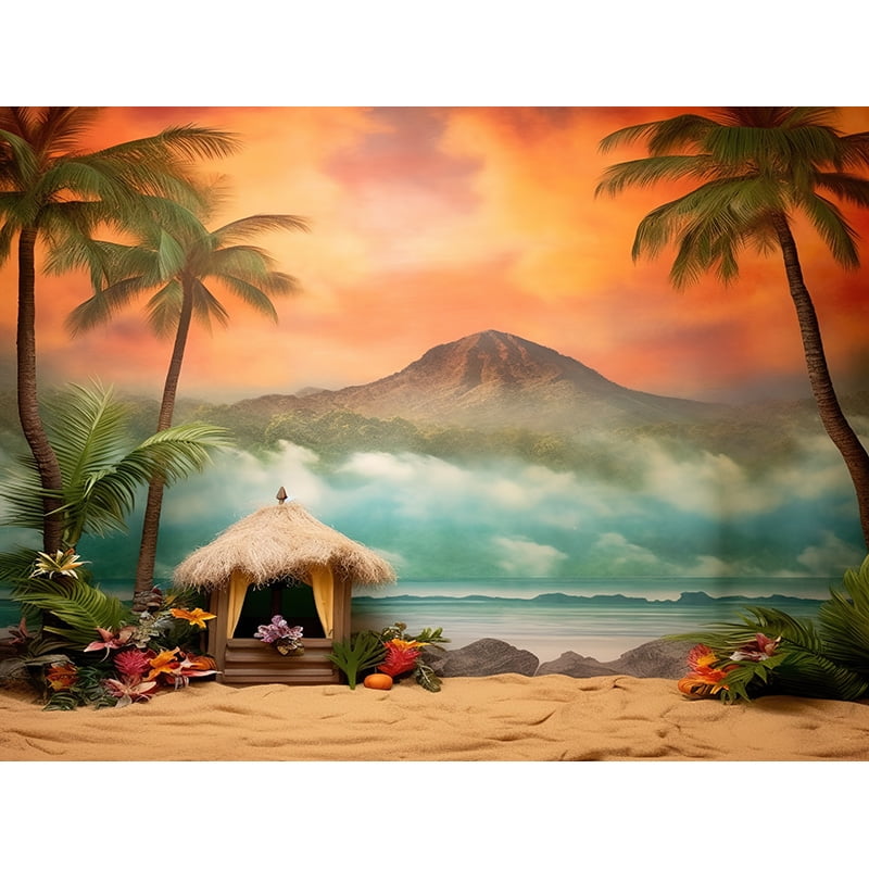 Tropical Holiday Flamingo Ocean Scenery Photography Backdrops Prop Palm ...