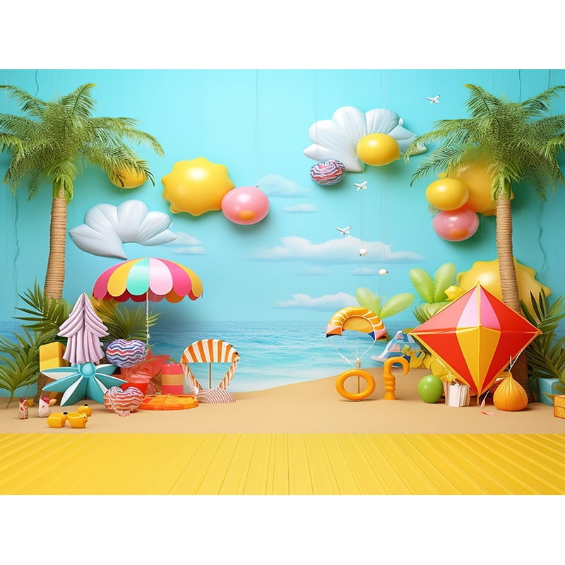 Tropical Holiday Flamingo Ocean Scenery Photography Backdrops Prop Palm ...