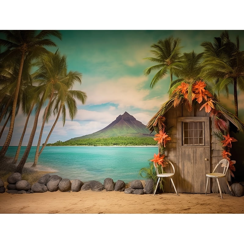 Tropical Holiday Flamingo Ocean Scenery Photography Backdrops Prop Palm ...