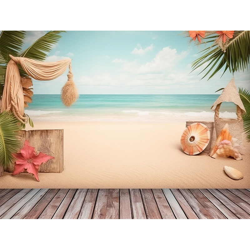 Tropical Holiday Flamingo Ocean Scenery Photography Backdrops Prop Palm ...