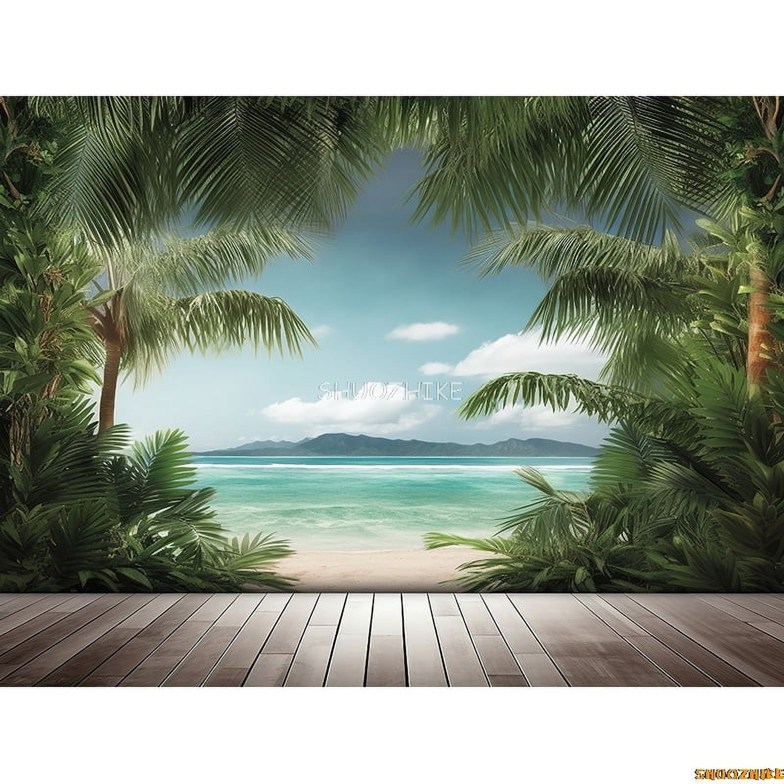 Tropical Holiday Flamingo Ocean Scery Photography Backdrops Prop Palm ...
