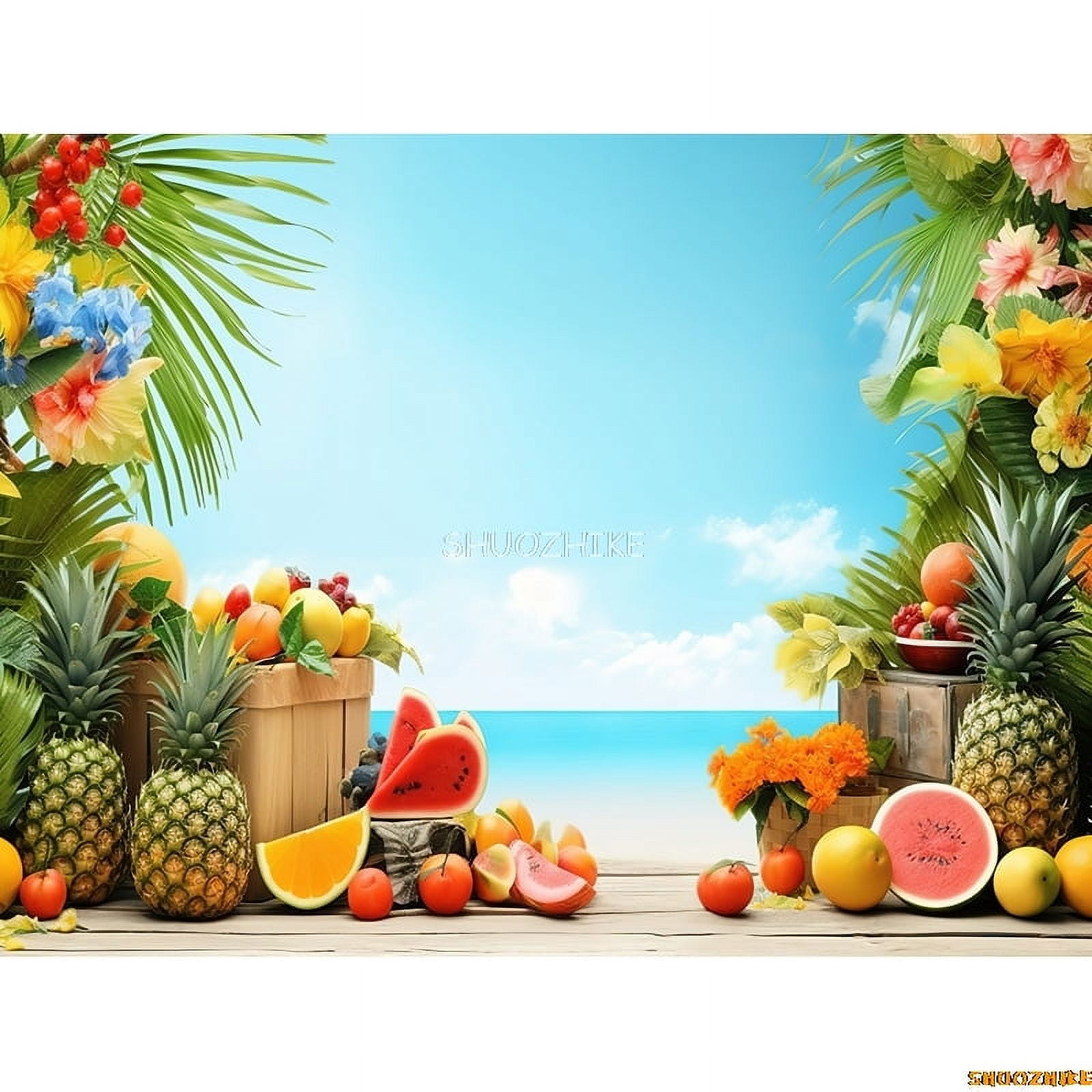 Tropical Holiday Flamingo Ocean Scery Photography Backdrops Prop Palm ...