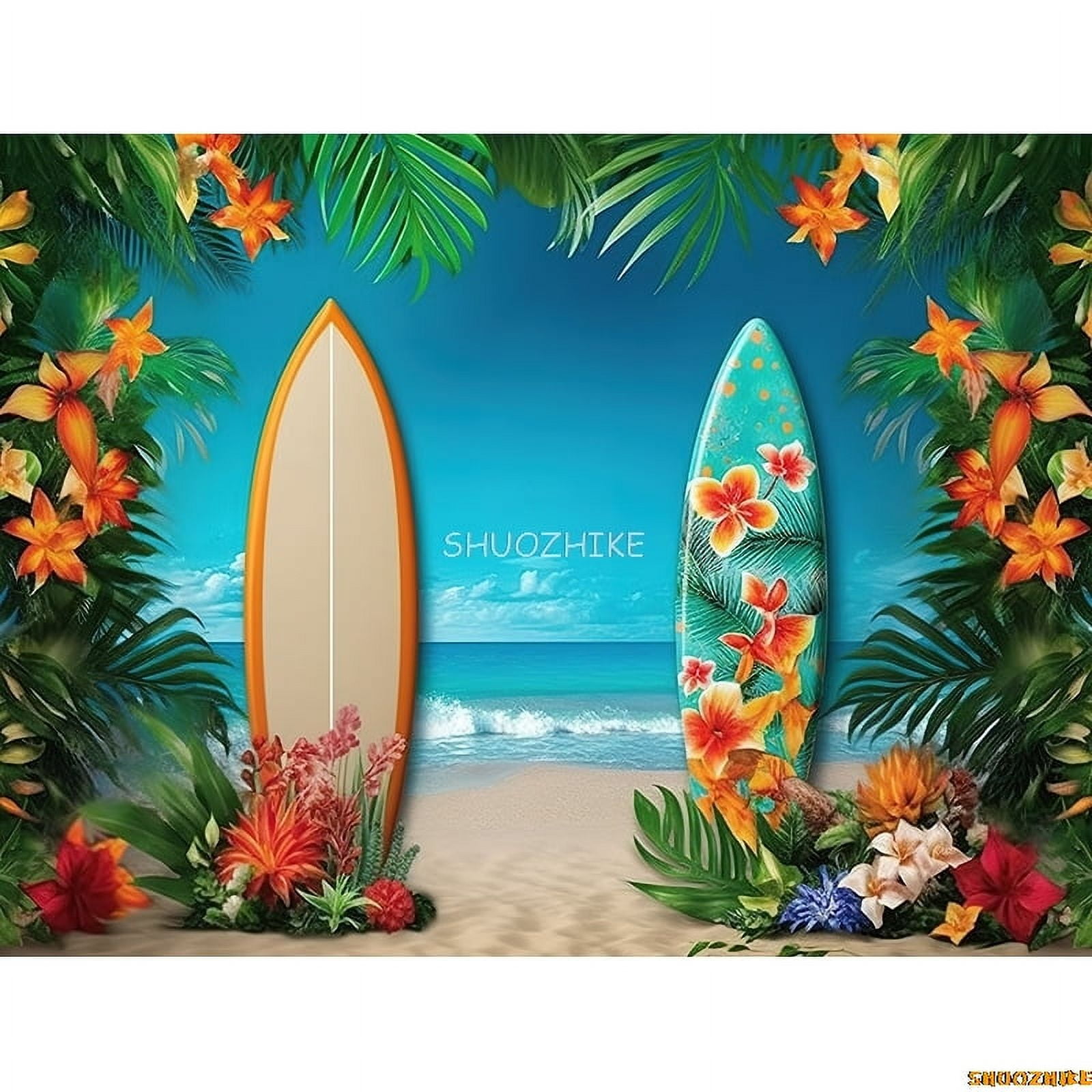 Tropical Holiday Flamingo Ocean Scery Photography Backdrops Prop Palm ...