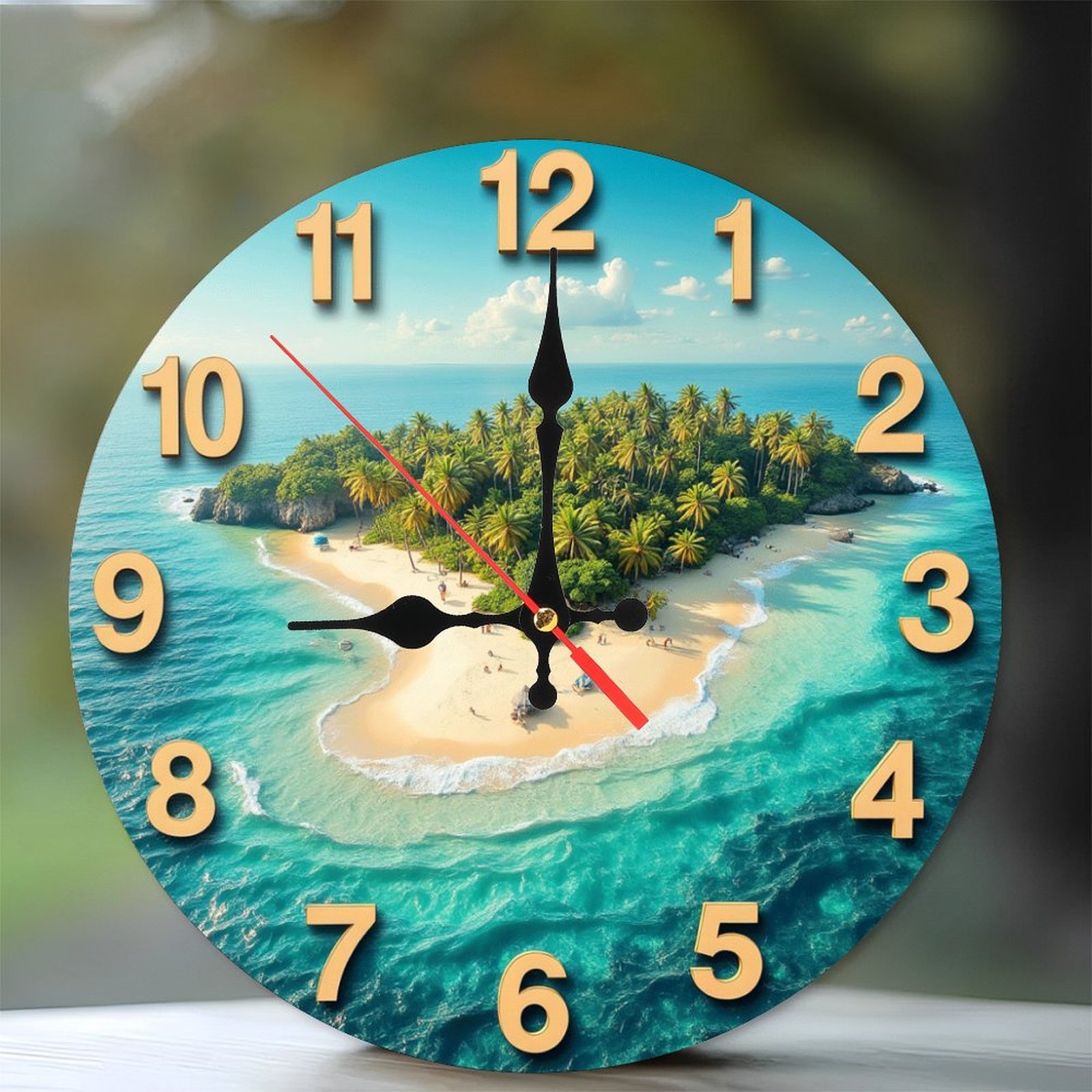 Tropical Island Beach Clock Wall Decor Home Decor 10-Inch Silent Wooden ...