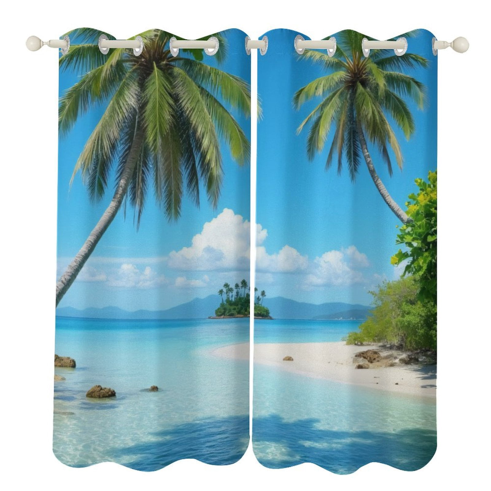 Tropical Island Beach Scene 2 Panels 3D Printing Pattern Curtain for ...
