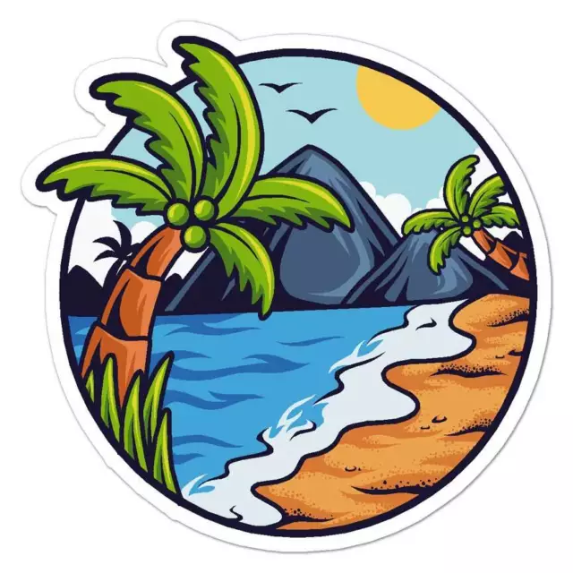 Tropical Island Beach Sticker Indoor Outdoor Phone Decal Water Bottle ...