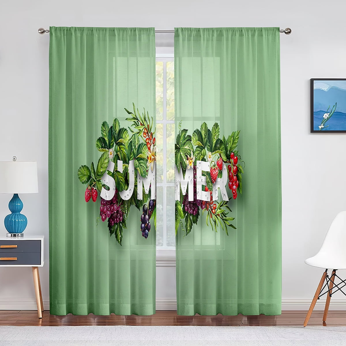 Tropical Island Beach Theme Palm Leaf and Sea Tulle Curtains for Living ...