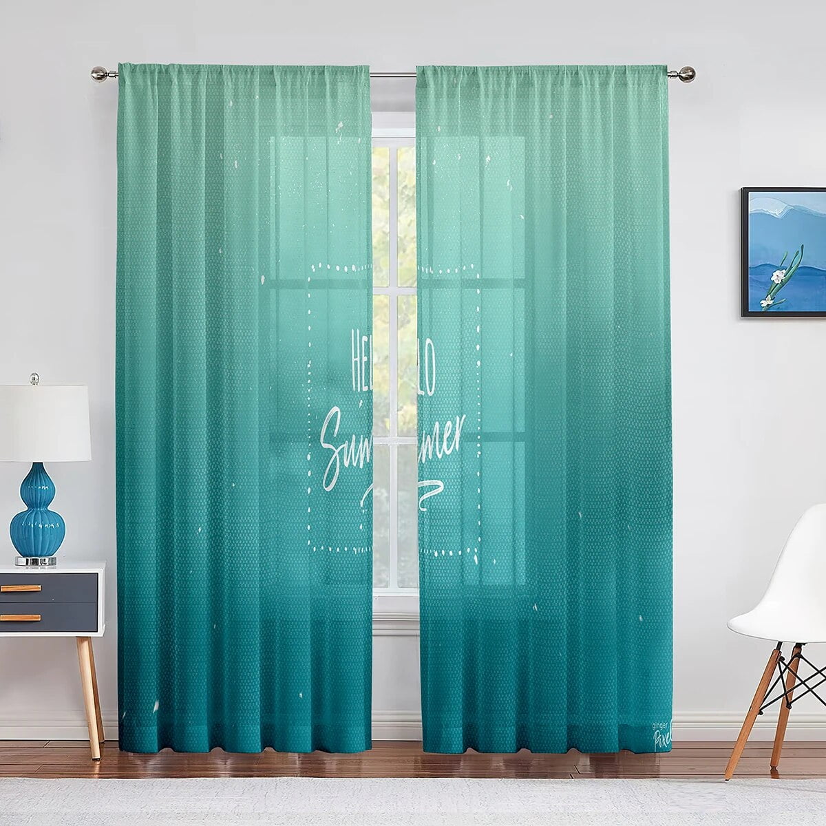 Tropical Island Beach Theme Palm Leaf and Sea Tulle Curtains for Living ...