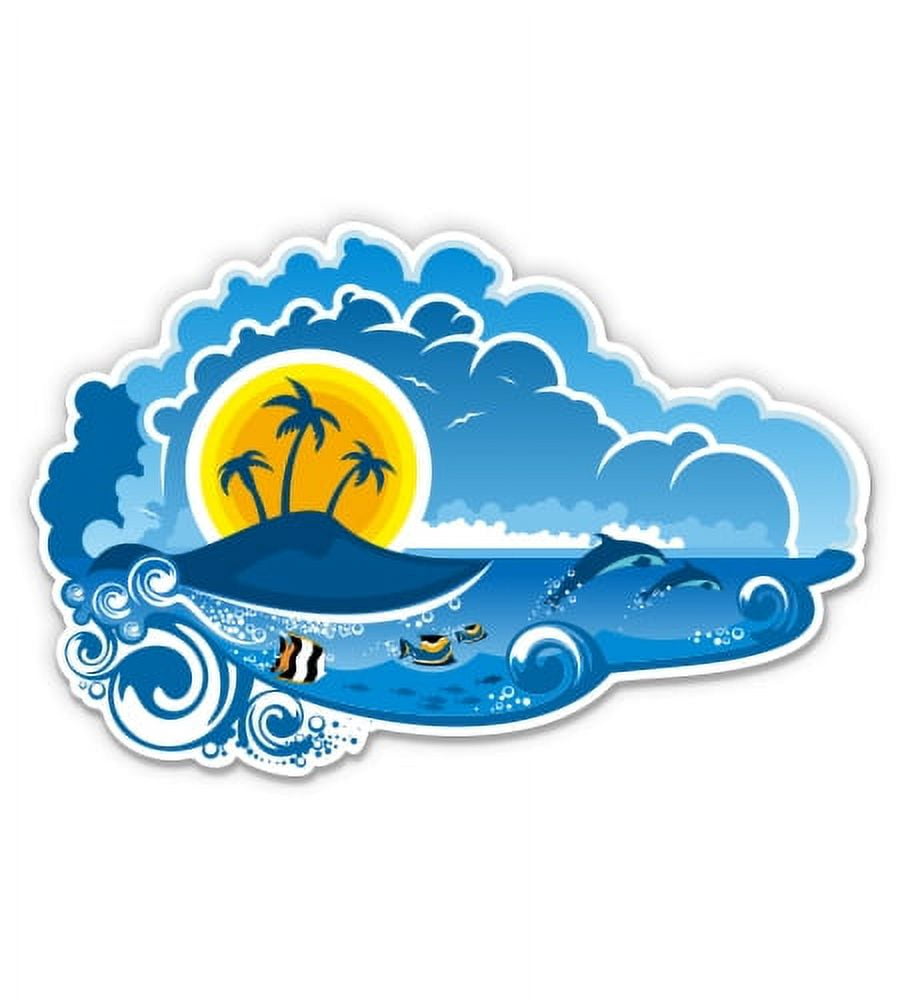 Tropical Island Beach Vacation Palm Trees Ocean - 5" Vinyl Sticker ...