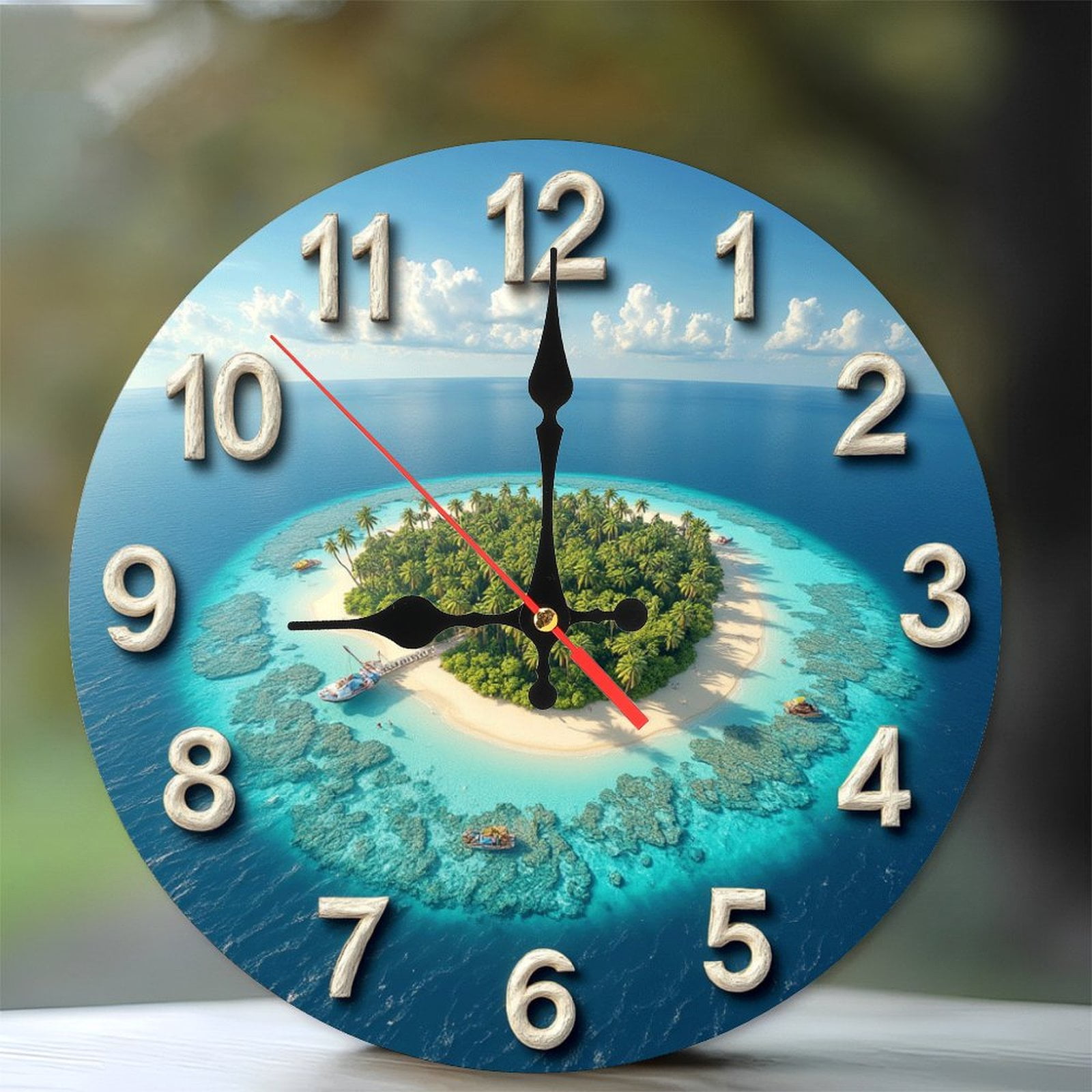Tropical Island Clock Ocean Beach Wall Clock Home Decor 10-Inch Silent ...