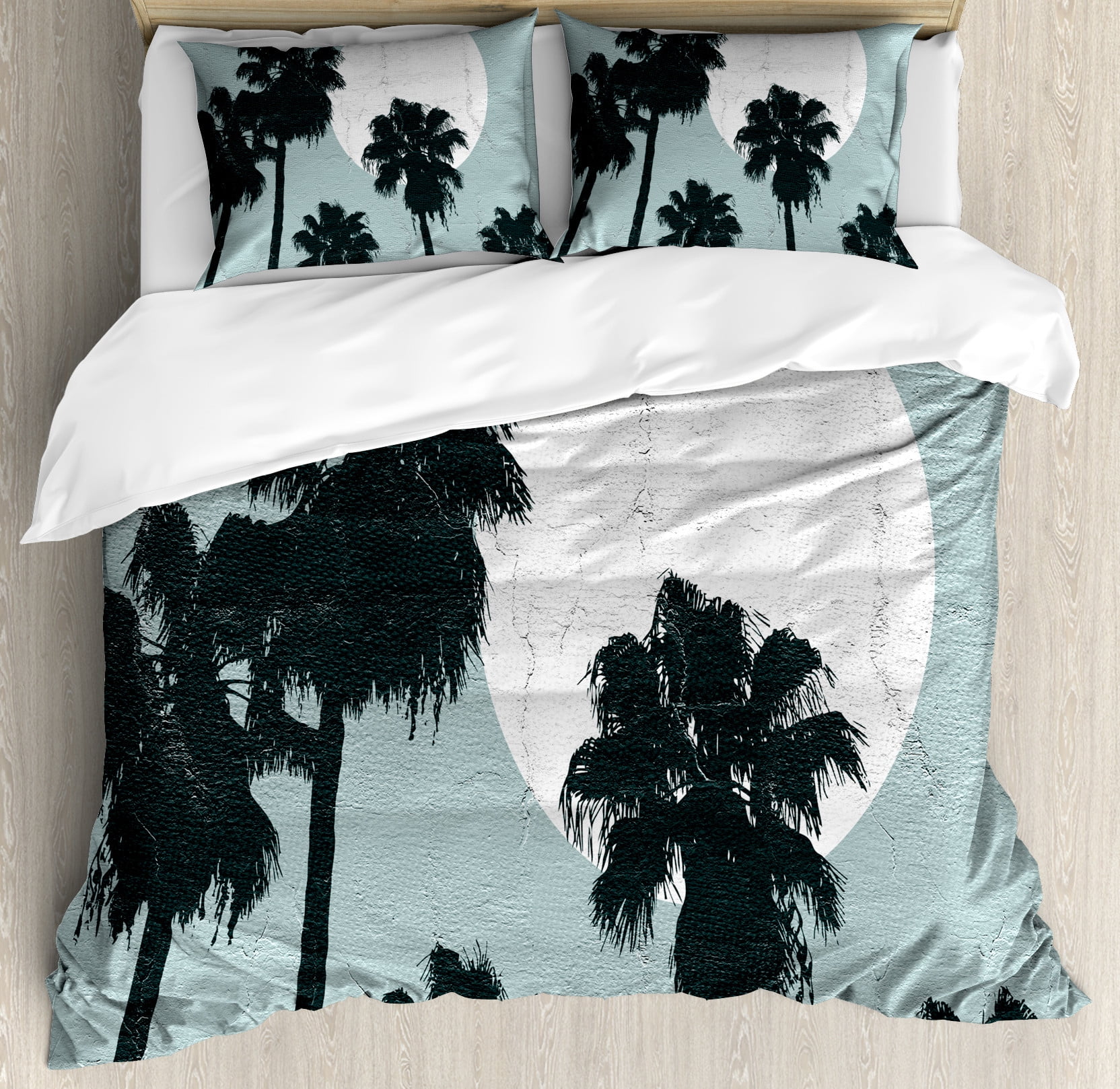 Tropical Island Duvet Cover Set, Pencil Drawn Long High Palm Trees and ...