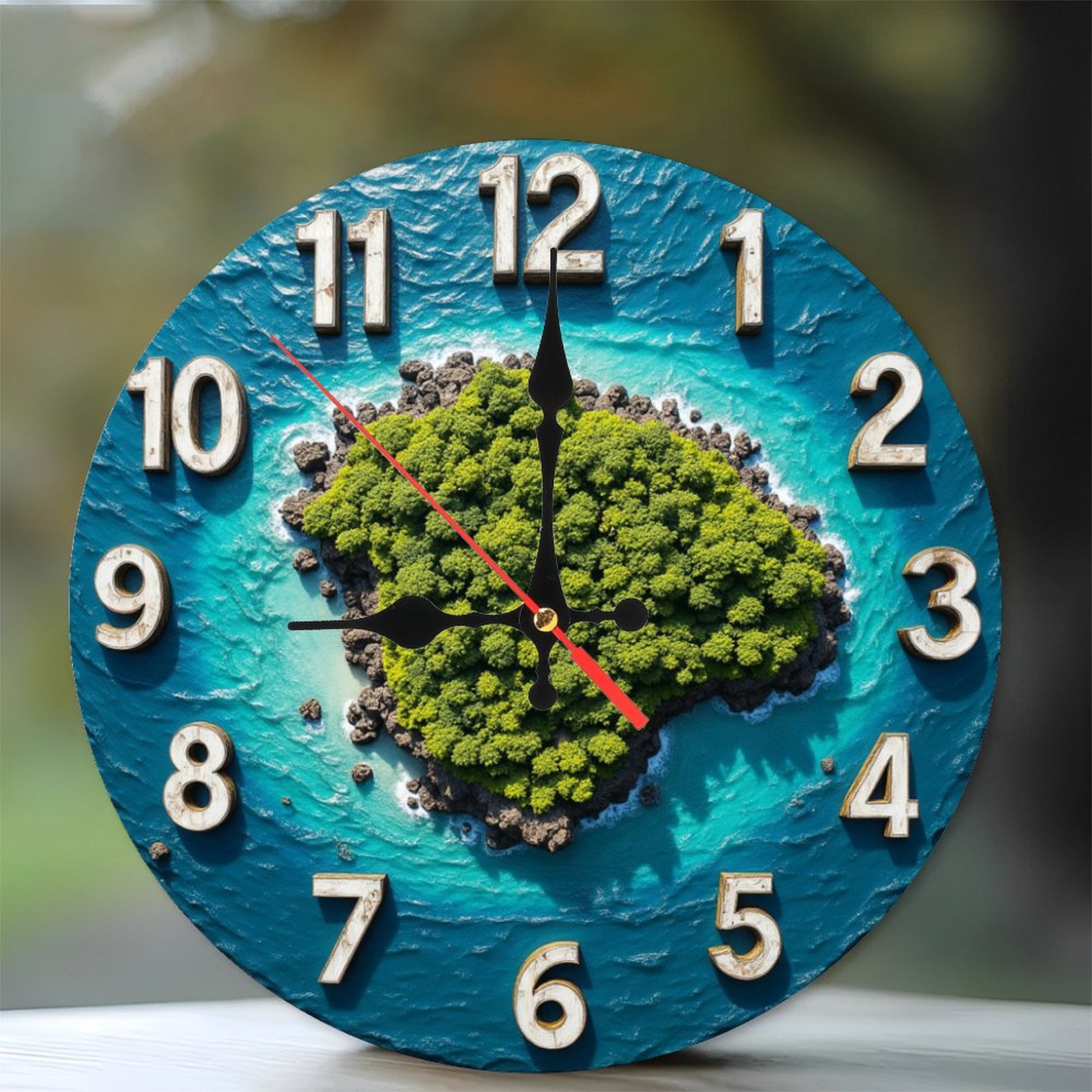 Tropical Island Ocean Clock Wall Decor Home Gift 10-Inch Silent Wooden ...