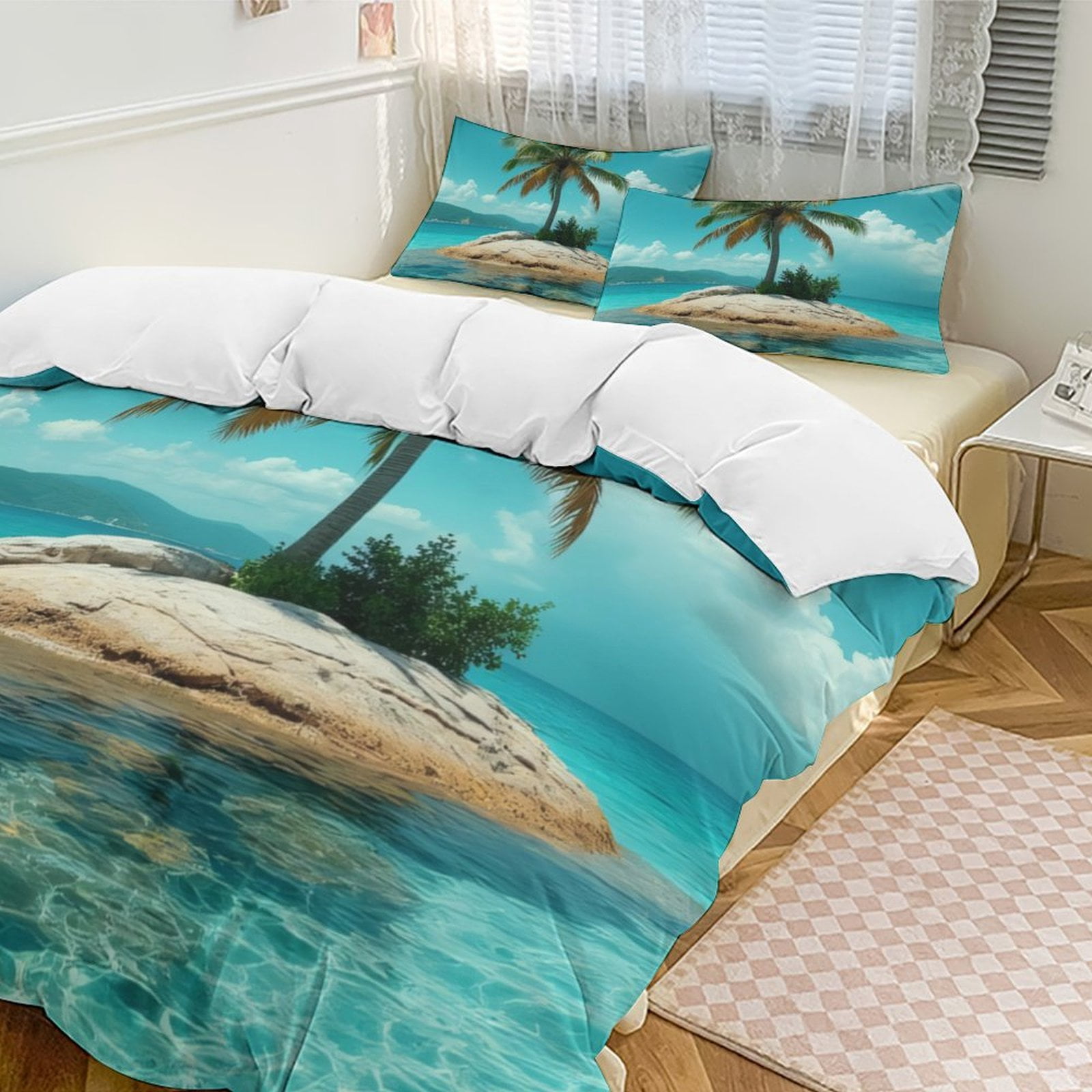 Tropical Island Palm Tree Beach 3D Duvet Cover Set Quilt Cover Theme of ...