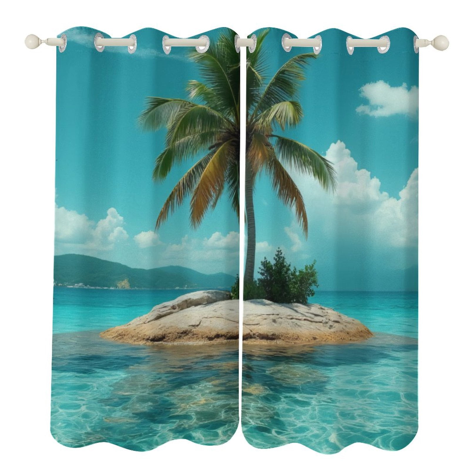 Tropical Island Palm Tree Beach Blackout Window Curtains for Bedroom ...