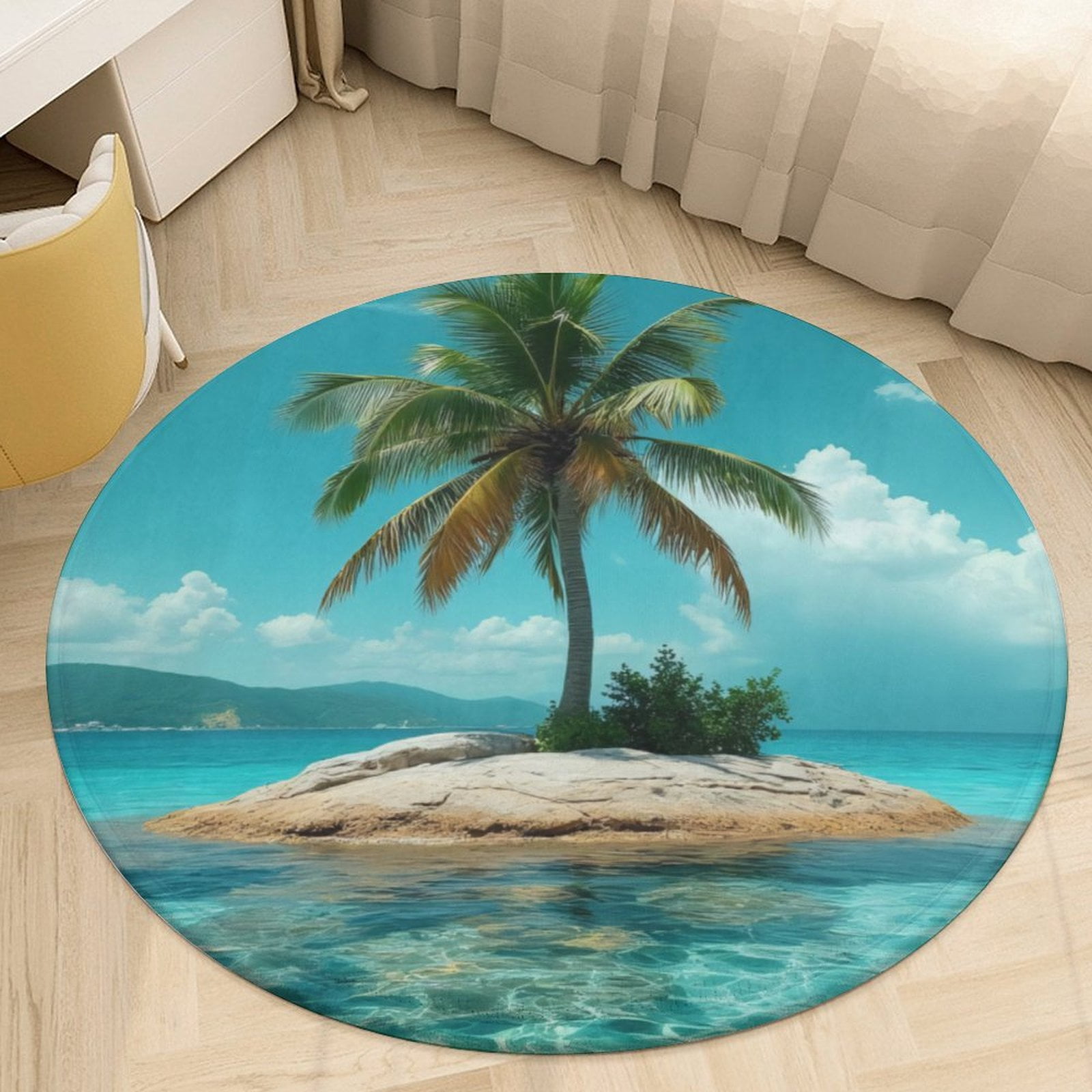 Tropical Island Palm Tree Beach Round Area Rugs for Bedroom Living Room ...