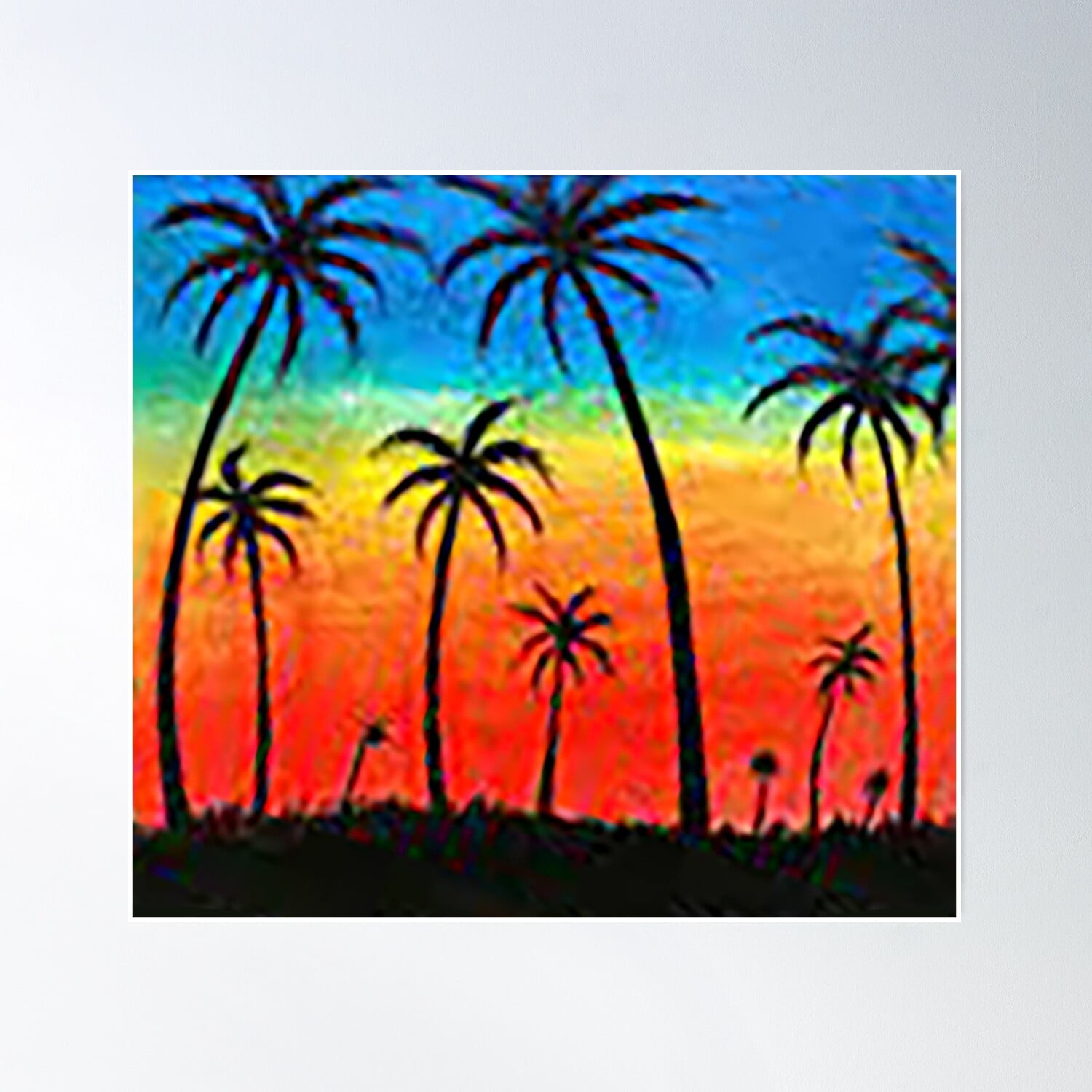 Tropical Island, Palm Trees, Tropical Crayon Drawing, Tropical Sunset ...