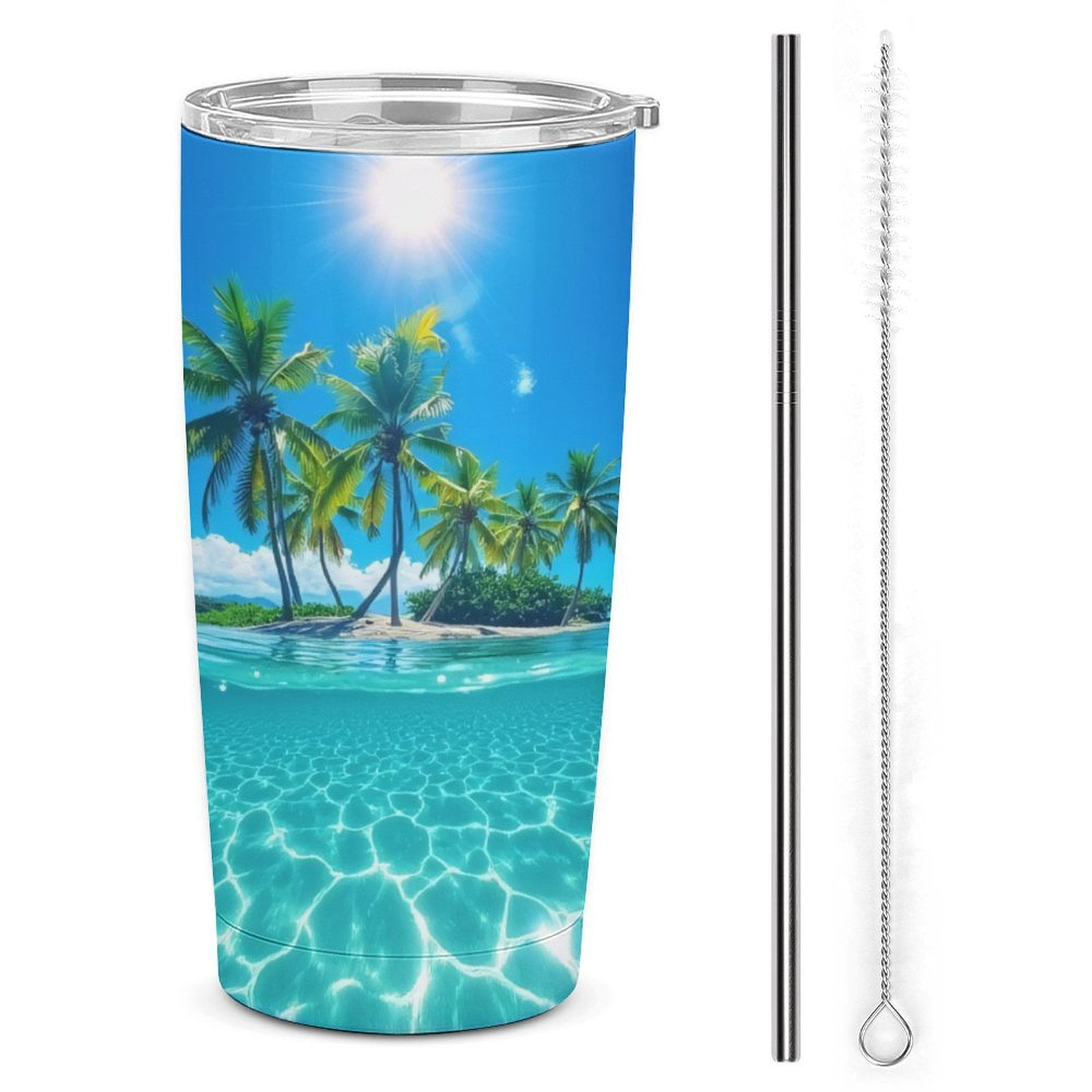 Tropical Island Paradise Tumbler with Lids And Straws Insulated Cup ...