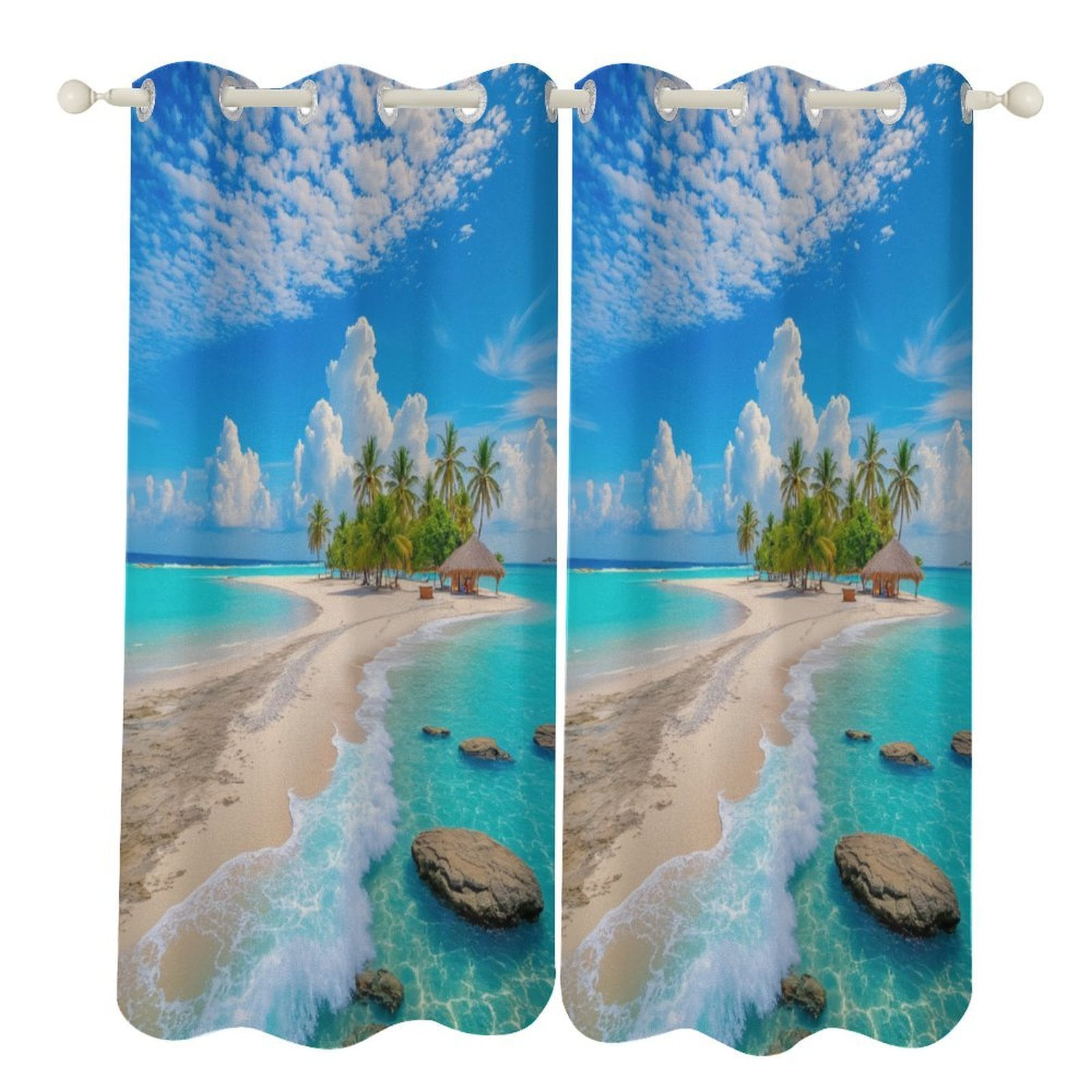 Tropical Island Paradise Window Blackout Curtain 3d Printed Blackout ...