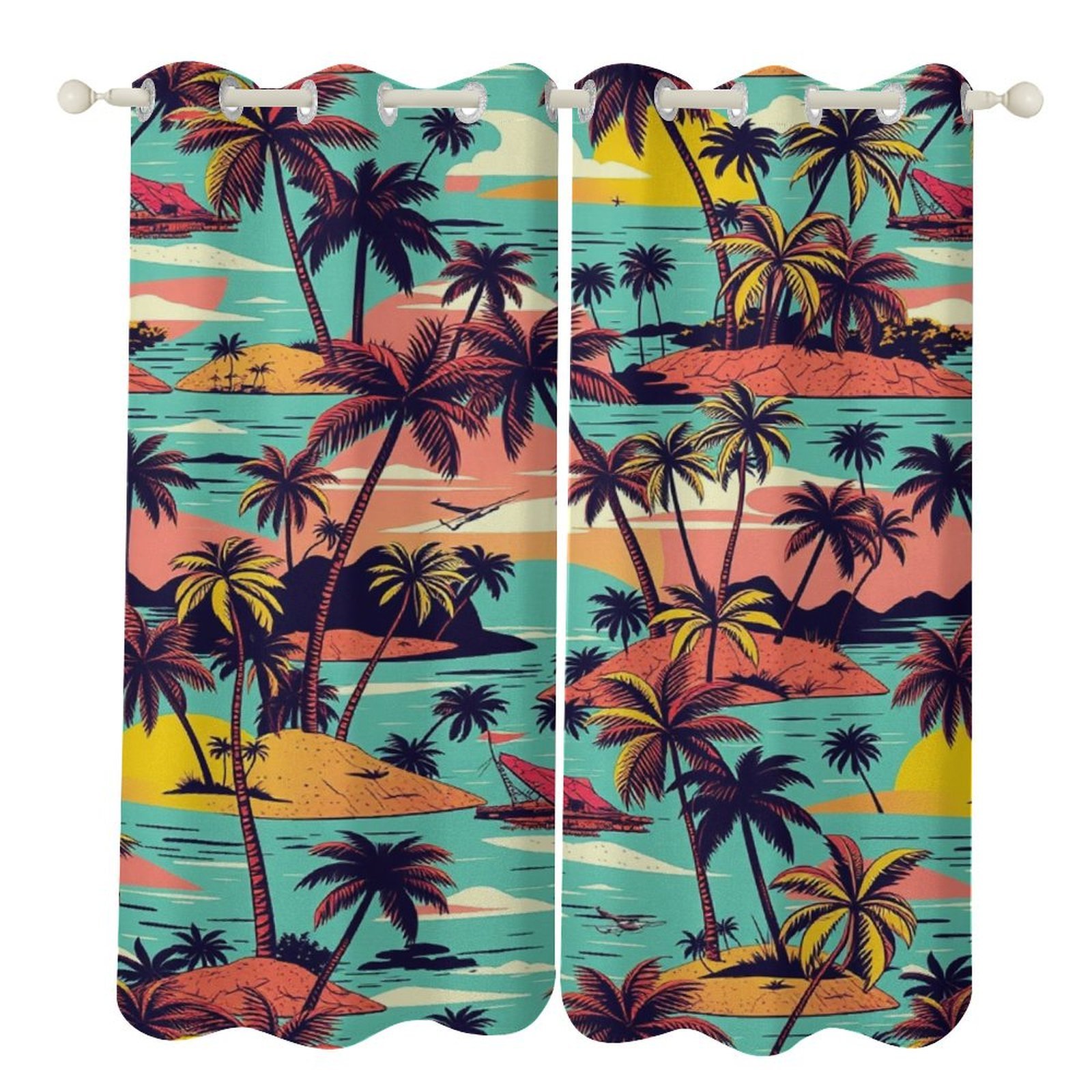 Tropical Island Paradise Window Curtains Drapes Bedroom Living Room ...