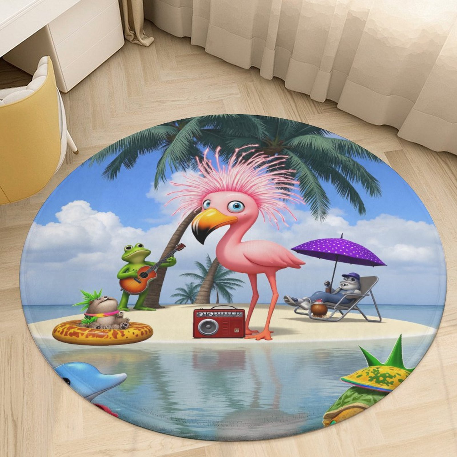 Tropical Island Party Scene Round Area Rugs for Bedroom Living Room ...